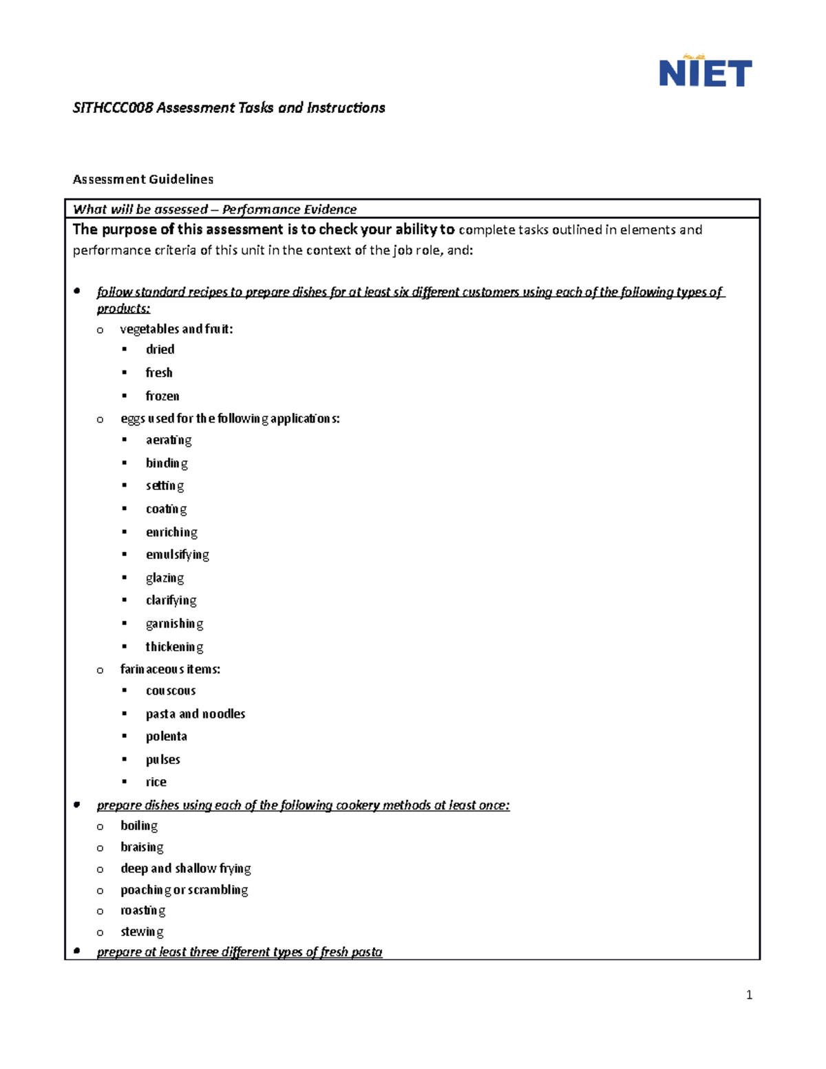 Sithccc 008 Assessment 2 - Practical Observation - SITHCCC008 Assessment Tasks and Instructions ...