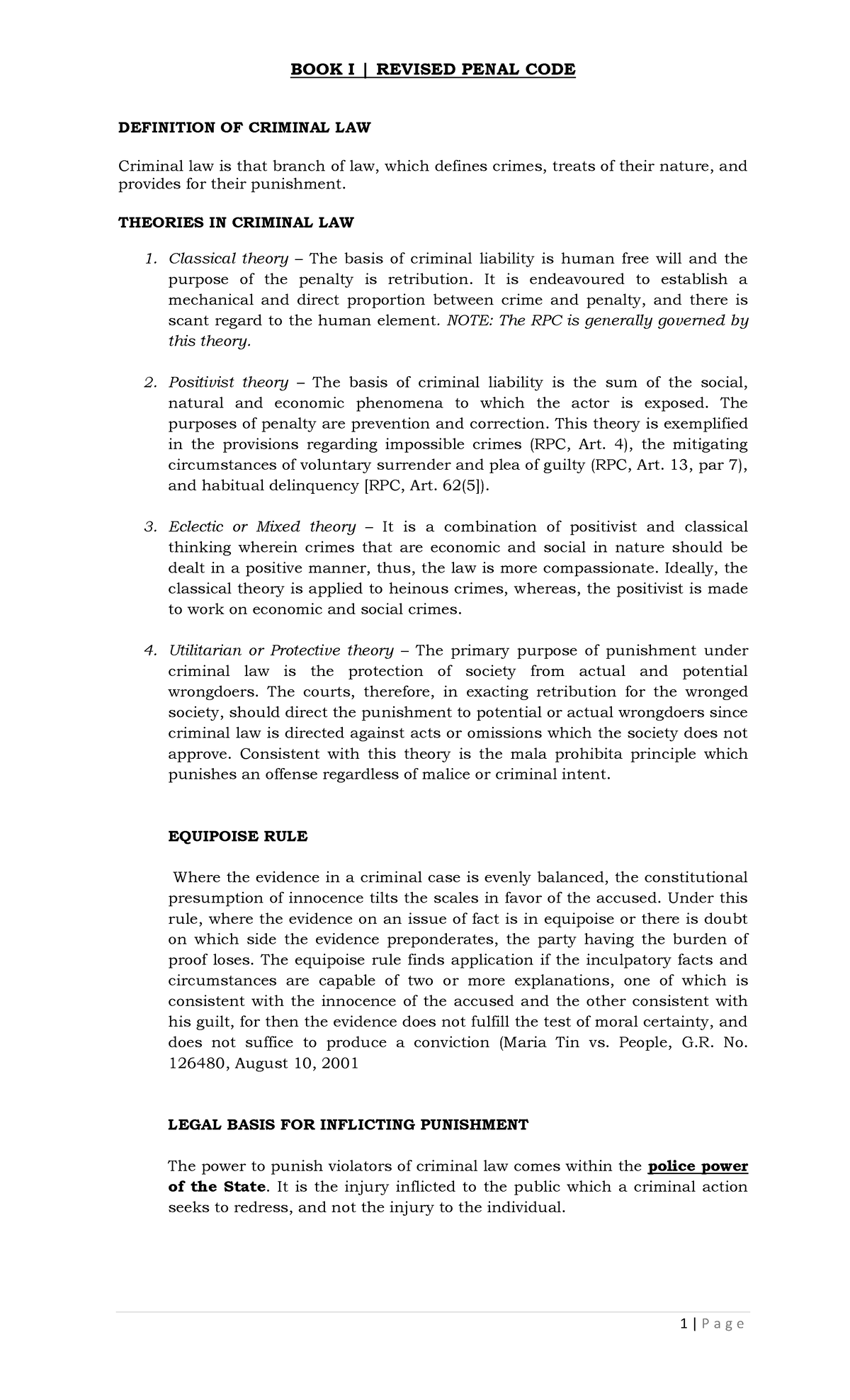 BOOK I: CRIMINAL LAW - PART 1: PRINCIPLES & CLASSIFICATIONS - Studocu