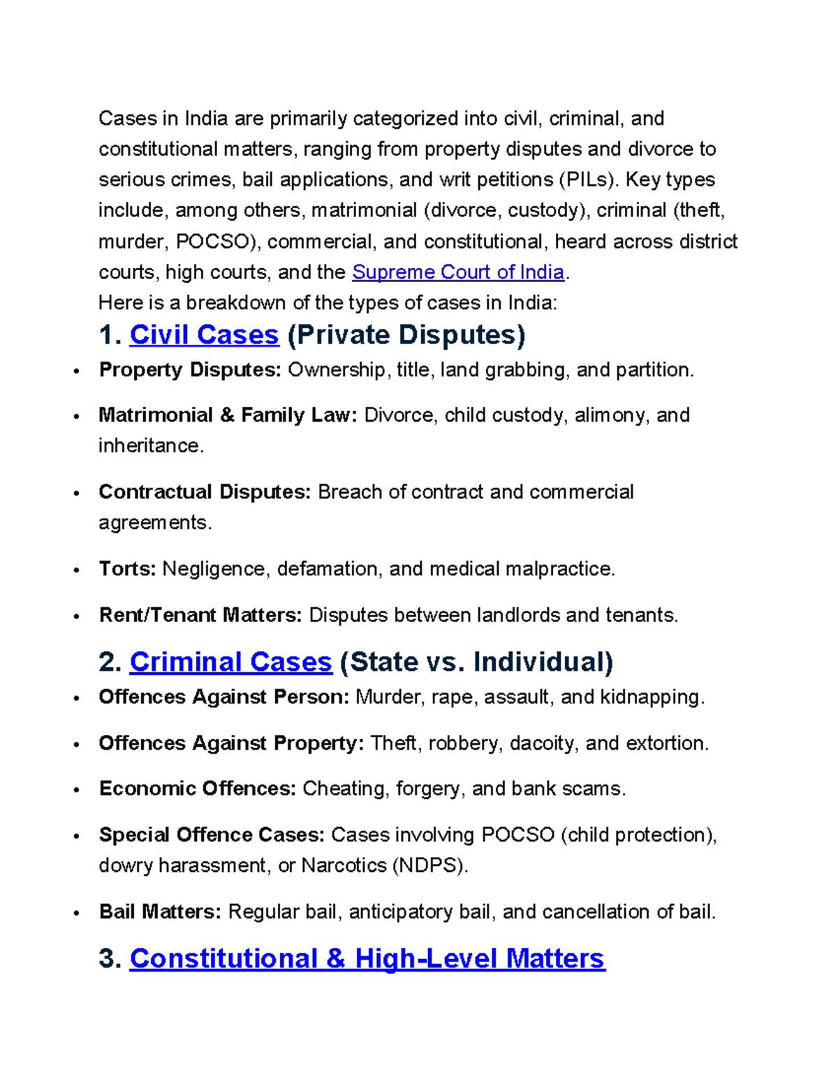 Types of Cases in India: Civil, Criminal, and Constitutional Overview ...