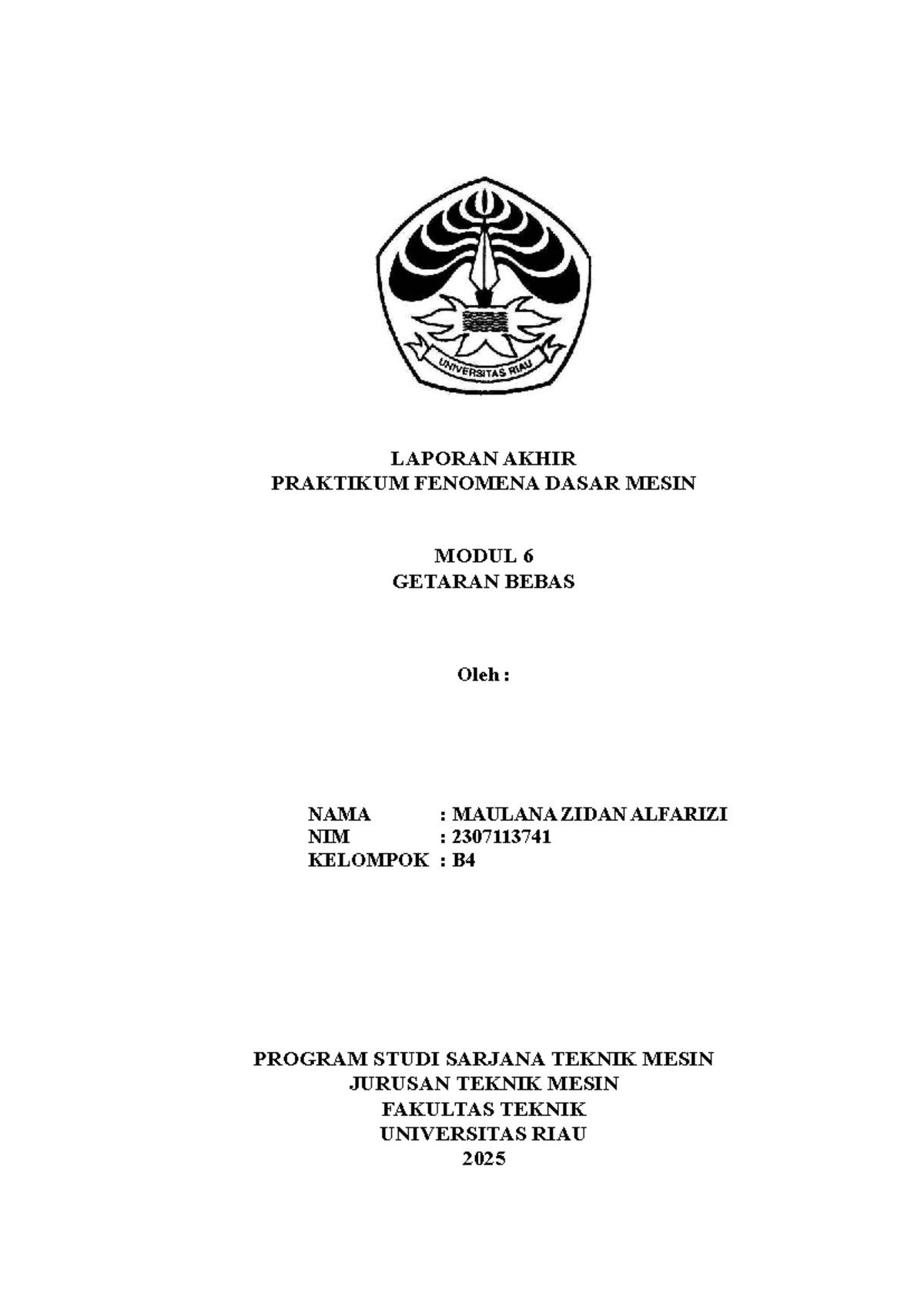 Laporan Akhir Praktikum FDM Modul 6: Getaran Bebas - Studocu