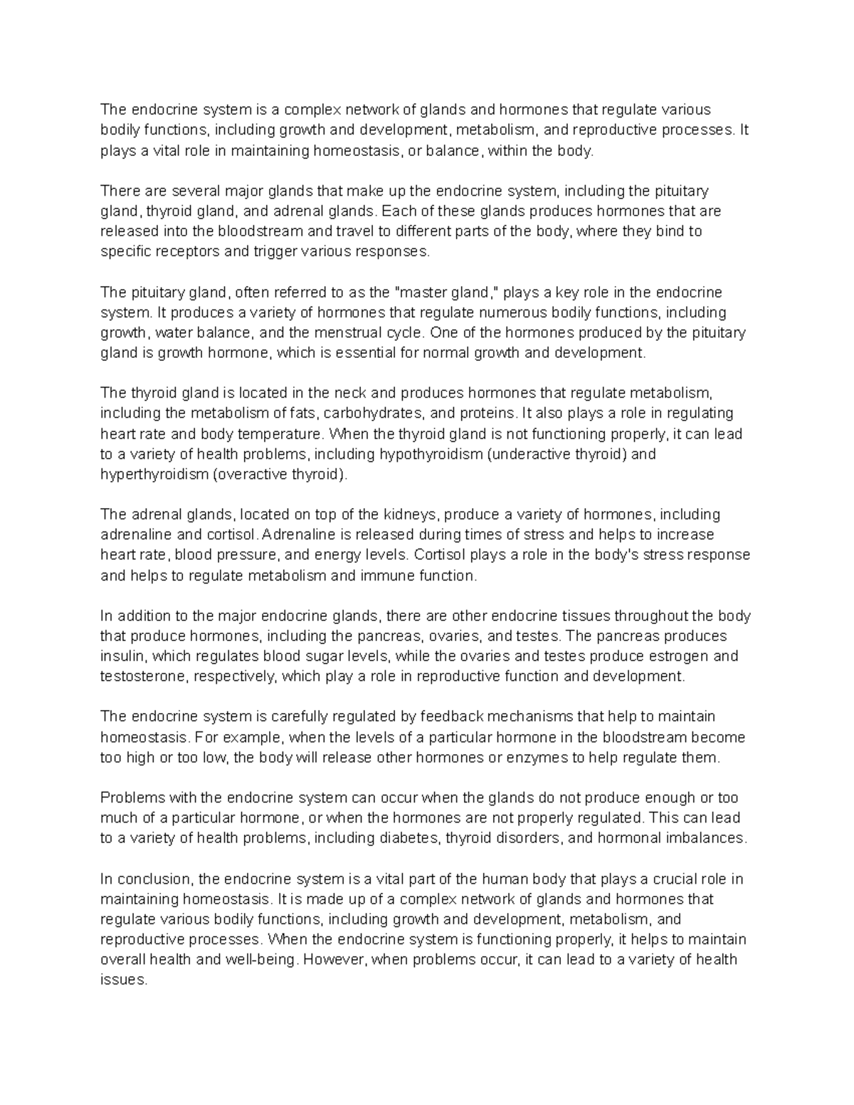 Endocrine System Essay: Key Functions and Disorders Explained - Studocu