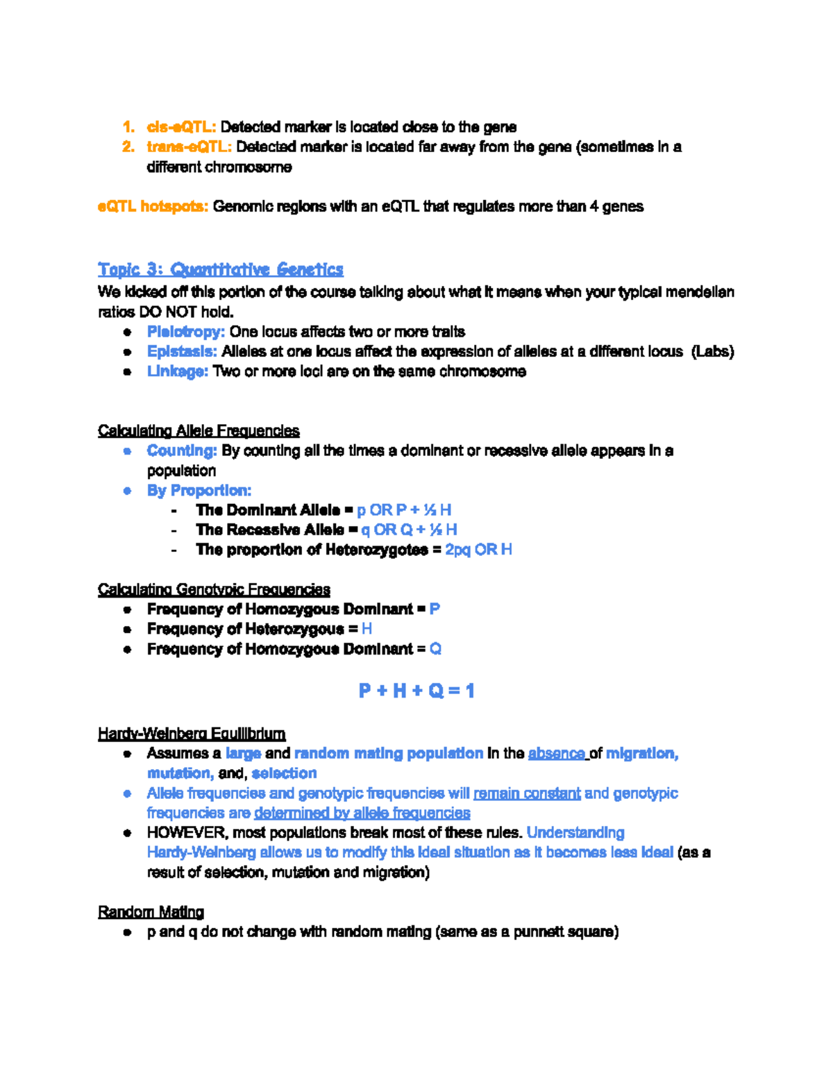 Genetics Notes: eQTL Hotspots & Quantitative Genetics Concepts - Studocu