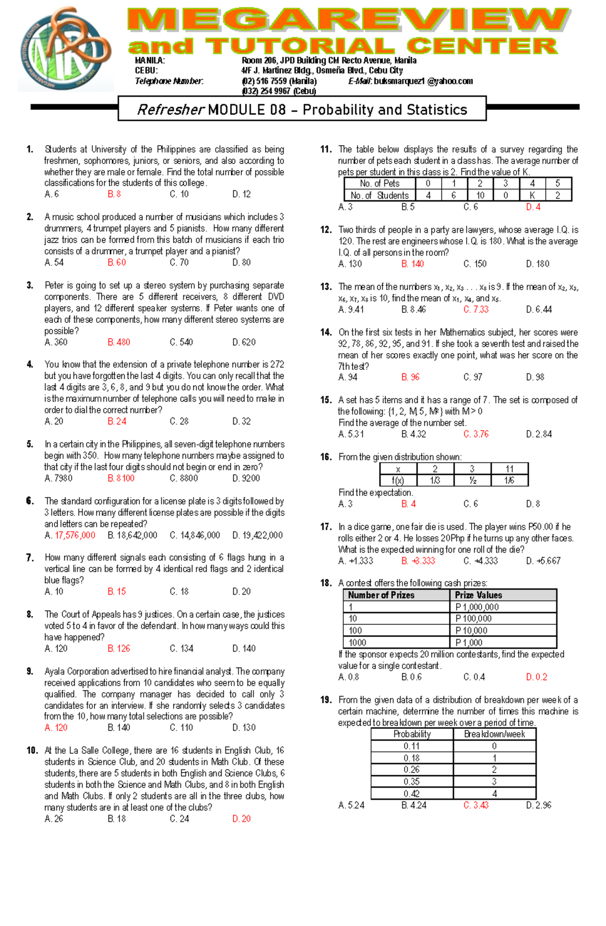Refresher Module 08: Probability & Statistics Solutions and Exercises - Studocu