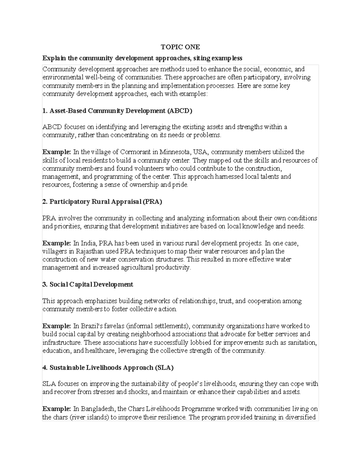 Community Development Approaches: Key Concepts and Examples - Studocu