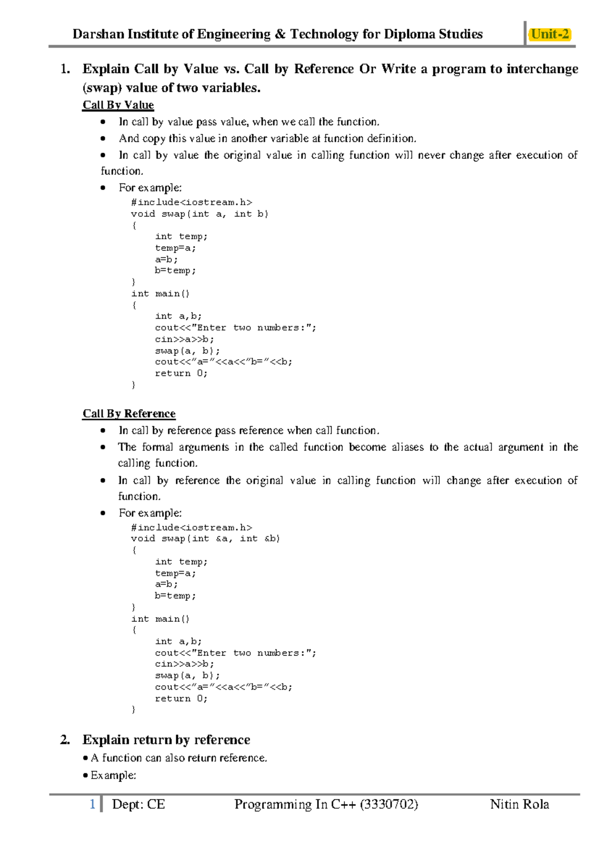 C OOP 101: Call by Value & Reference, Inline Functions, and Classes ...