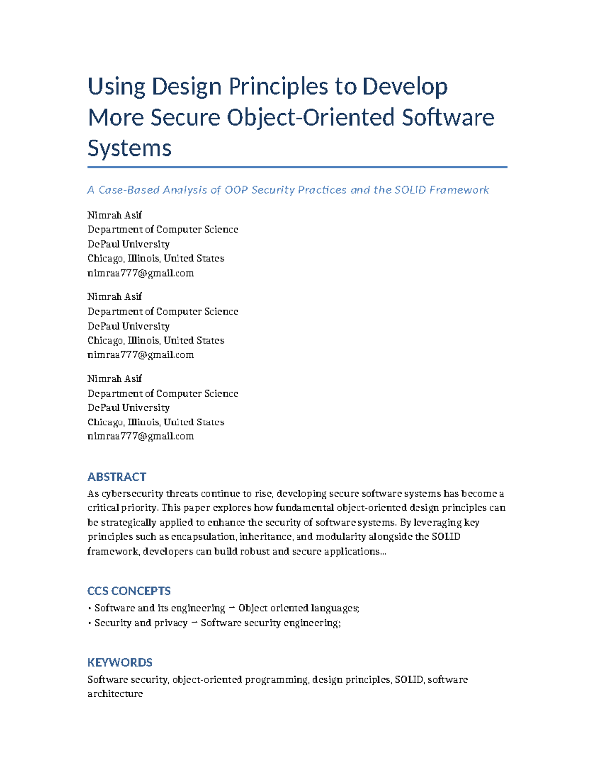 Using Design Principles for Secure Software: OOP & SOLID Analysis - Studocu