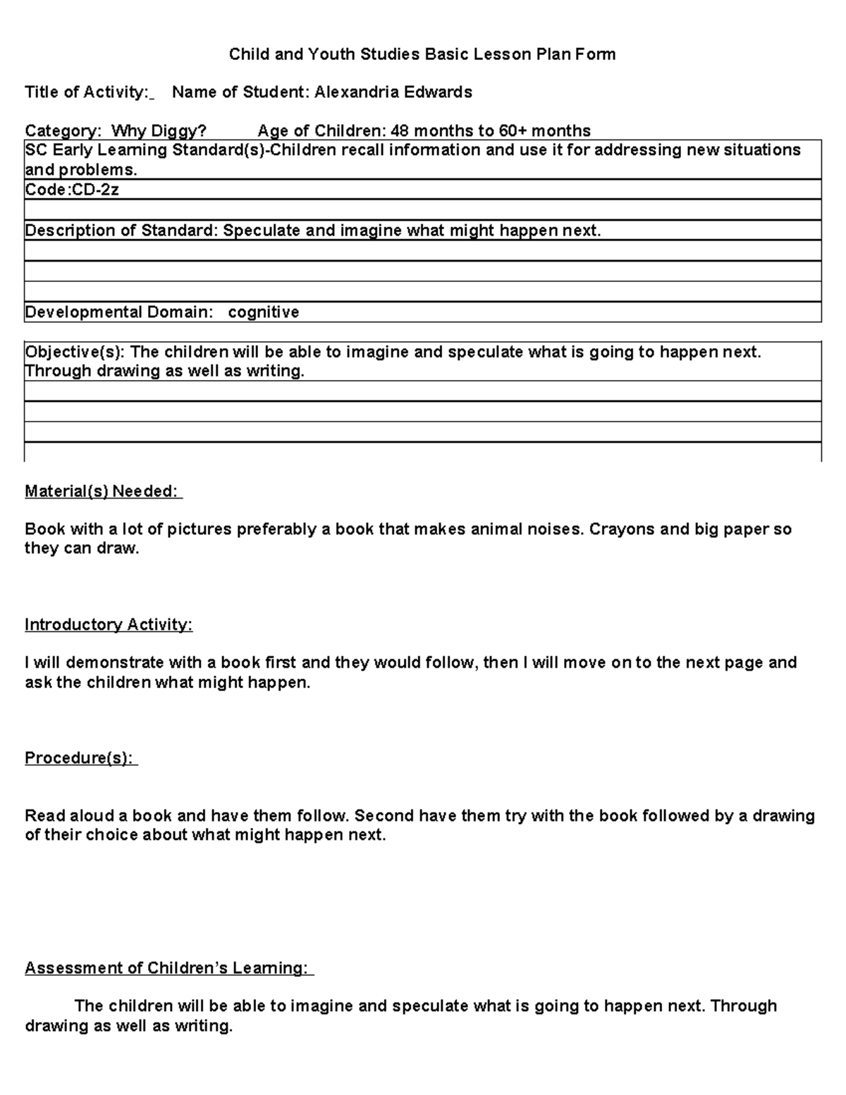 CYS 101: Cognitive Development Lesson Plan for 48-Month-Olds - Studocu