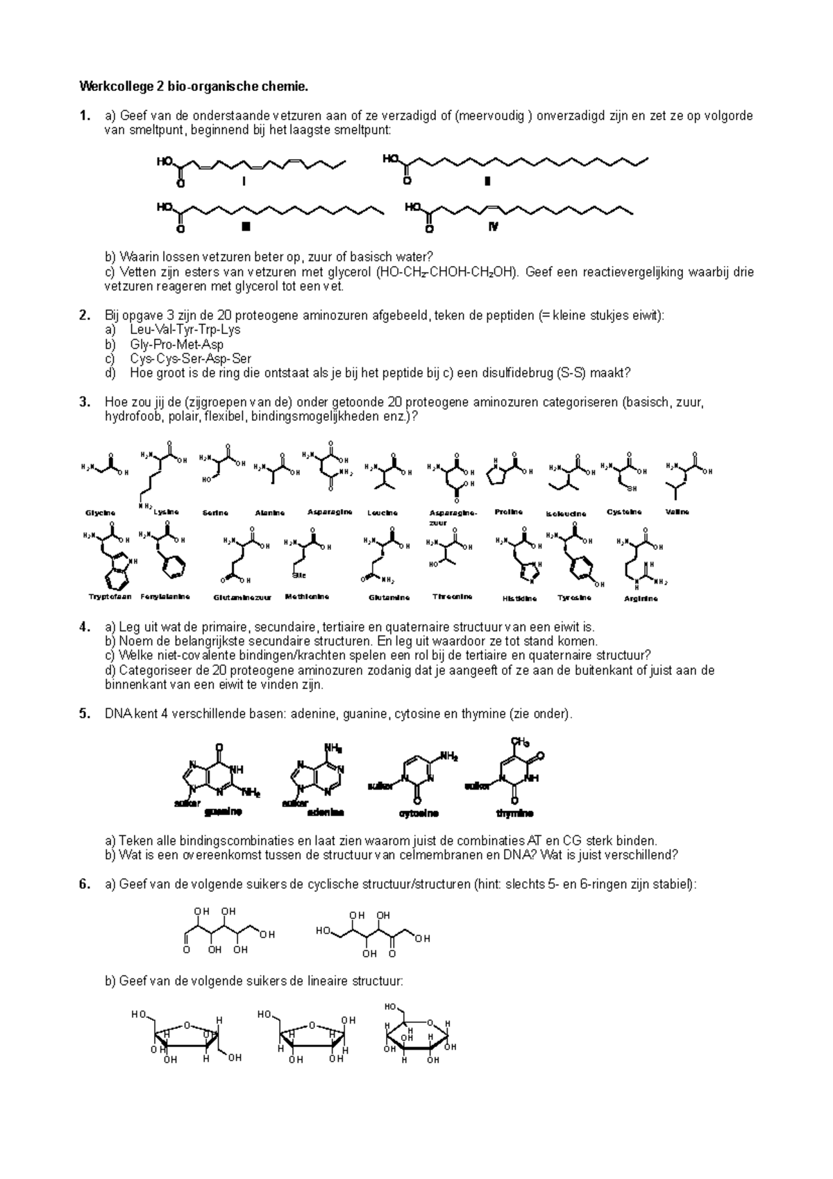 Chemie Werkcollege 2: Structuren, Eigenschappen en Reacties van ...