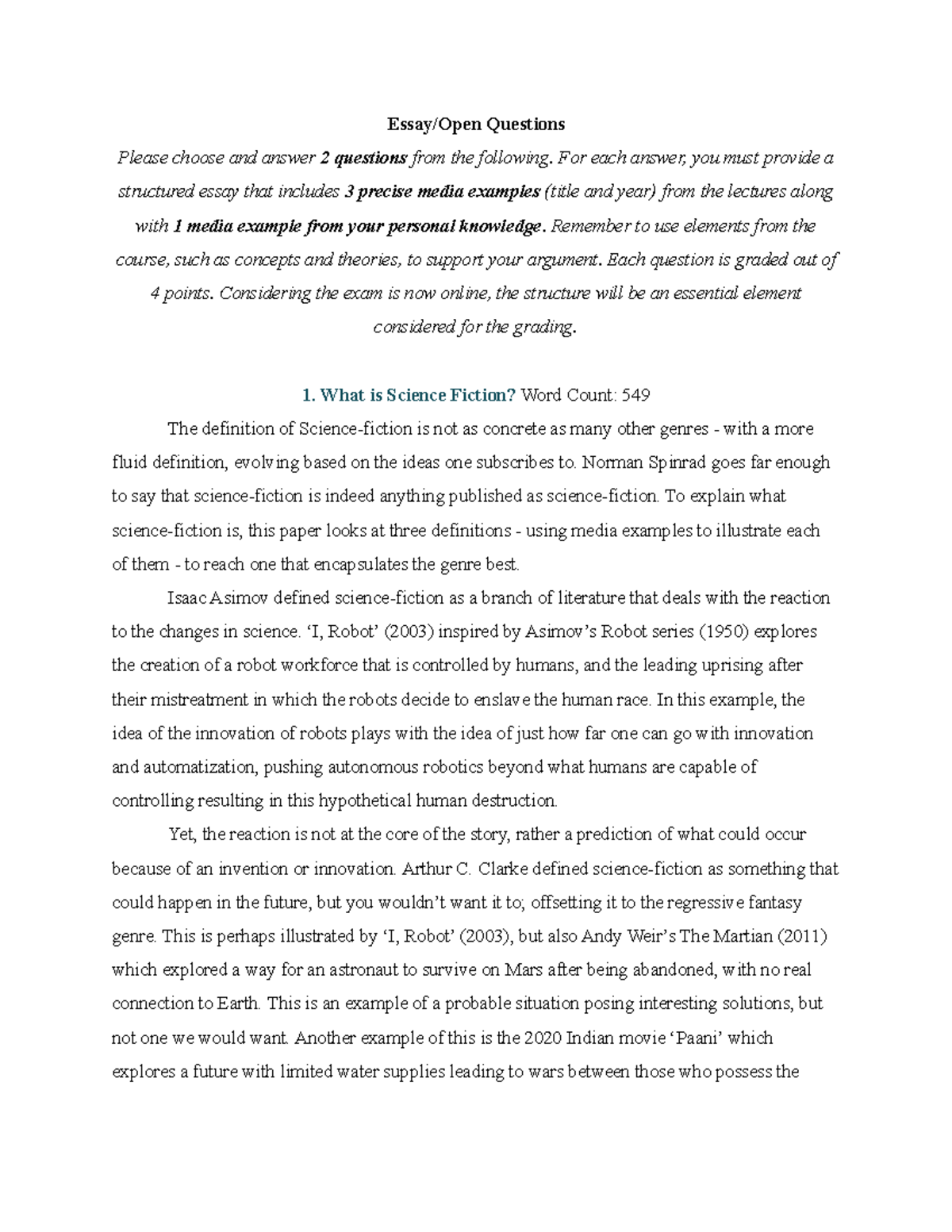 466232 Final Exam Essay Questions Analysis CM2071 - Studeersnel