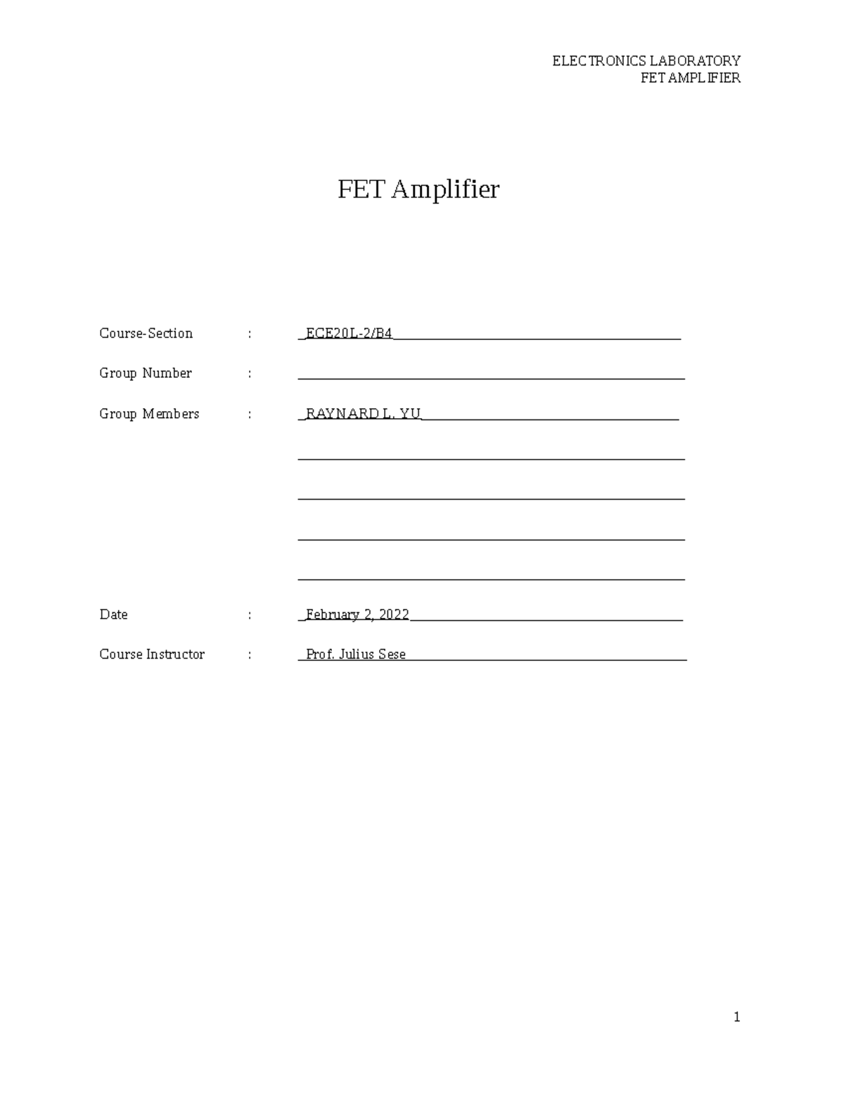 Activity 7: FET Amplifier Analysis - ECE20L-2/B4 - Studocu