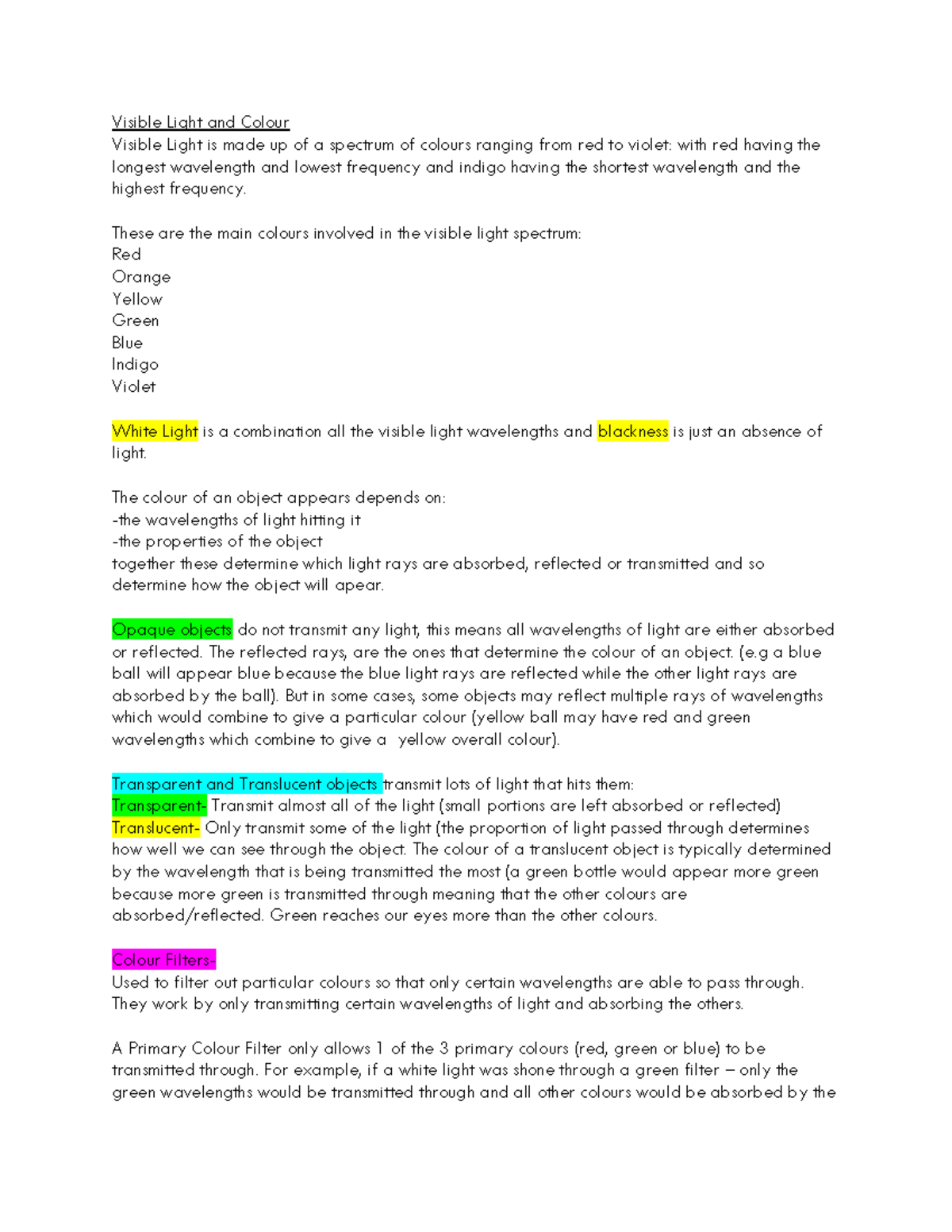 PHYS 101: Visible Light and Colour Spectrum Explained - Studocu