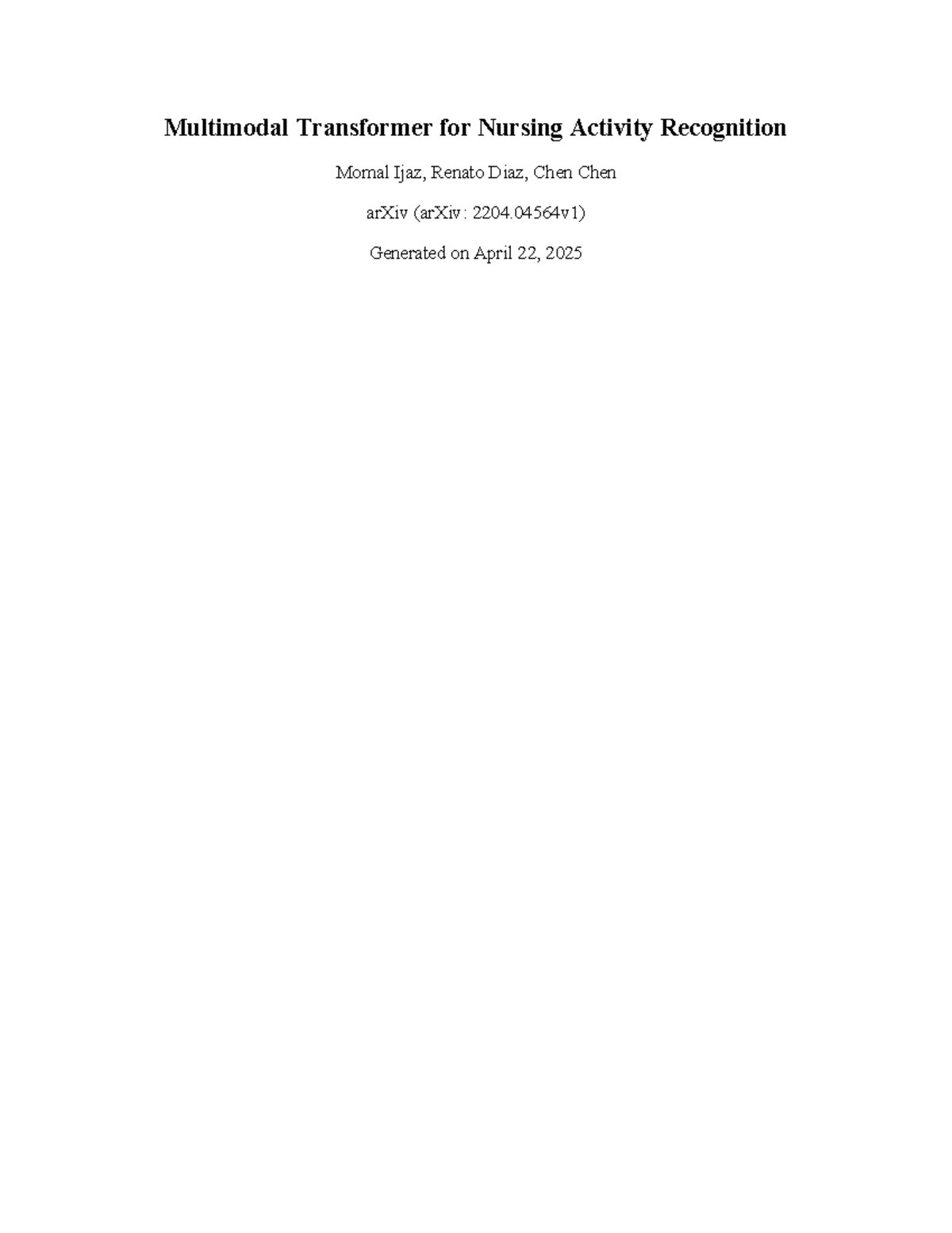 Multimodal Transformer for Nurse Activity Recognition: A Study for NCRC ...