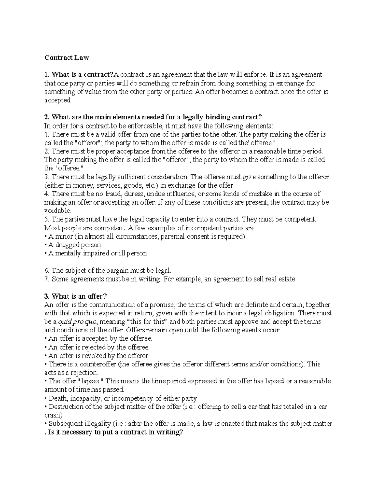 Contract Law - Key Concepts and Defenses (Grade: 1) - Studocu