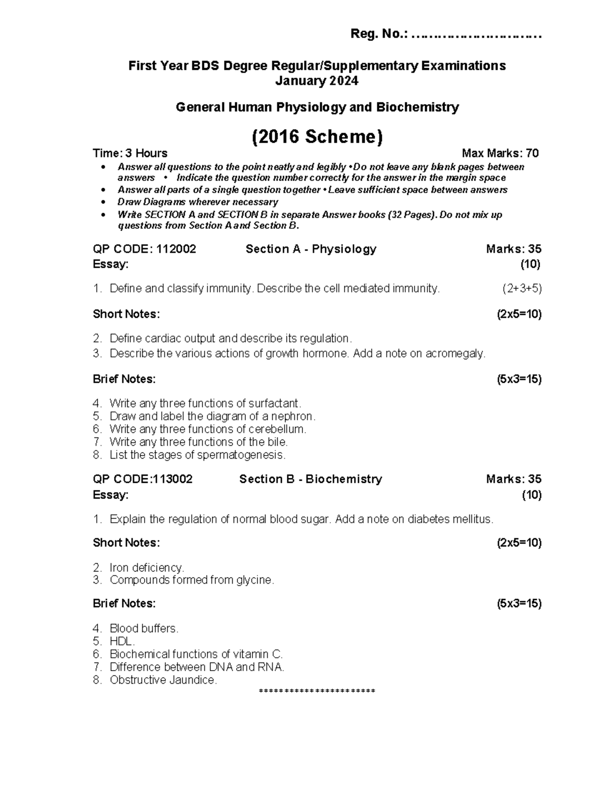 112002 - Questions - Reg. No.: .............................. First ...