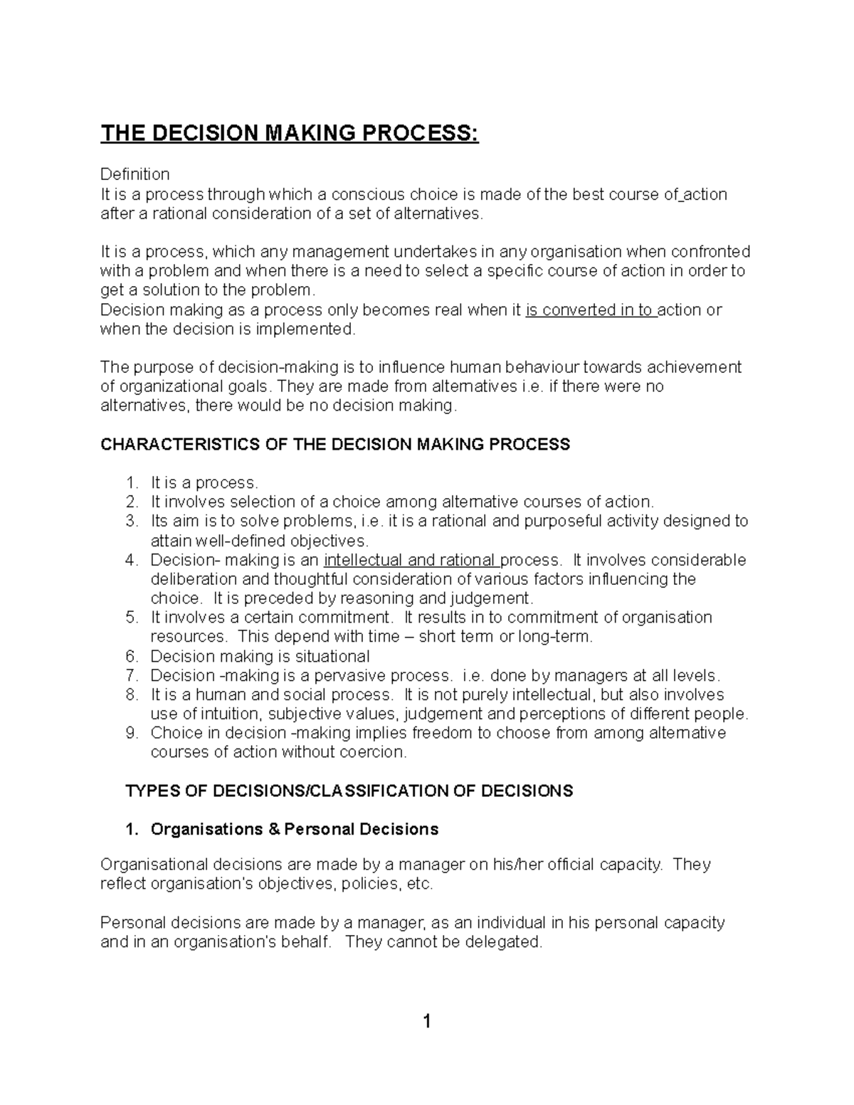 PPM Notes: Understanding the Decision Making Process-2021 - Studocu