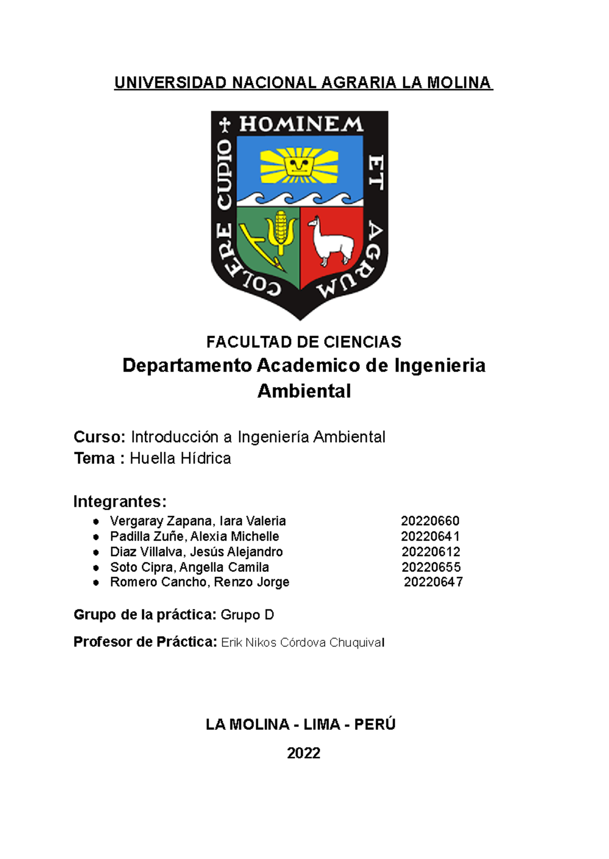 Informe sobre la Huella Hídrica en Estudiantes - INA 2022 - Studocu