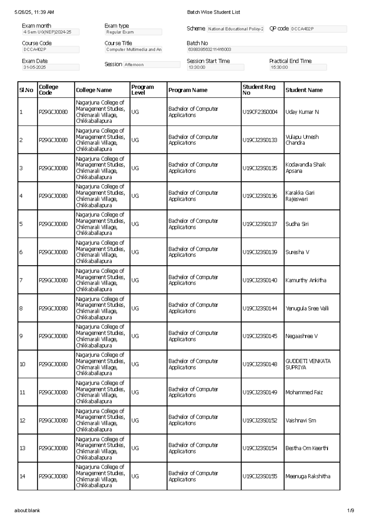 Batch Wise Student List for DCCA402P Multimedia & Animation Exam - Studocu