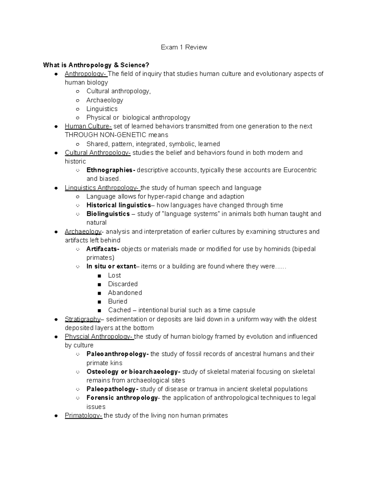 ANTH-2301 Exam 1 Review: Key Concepts in Anthropology and Evolution ...