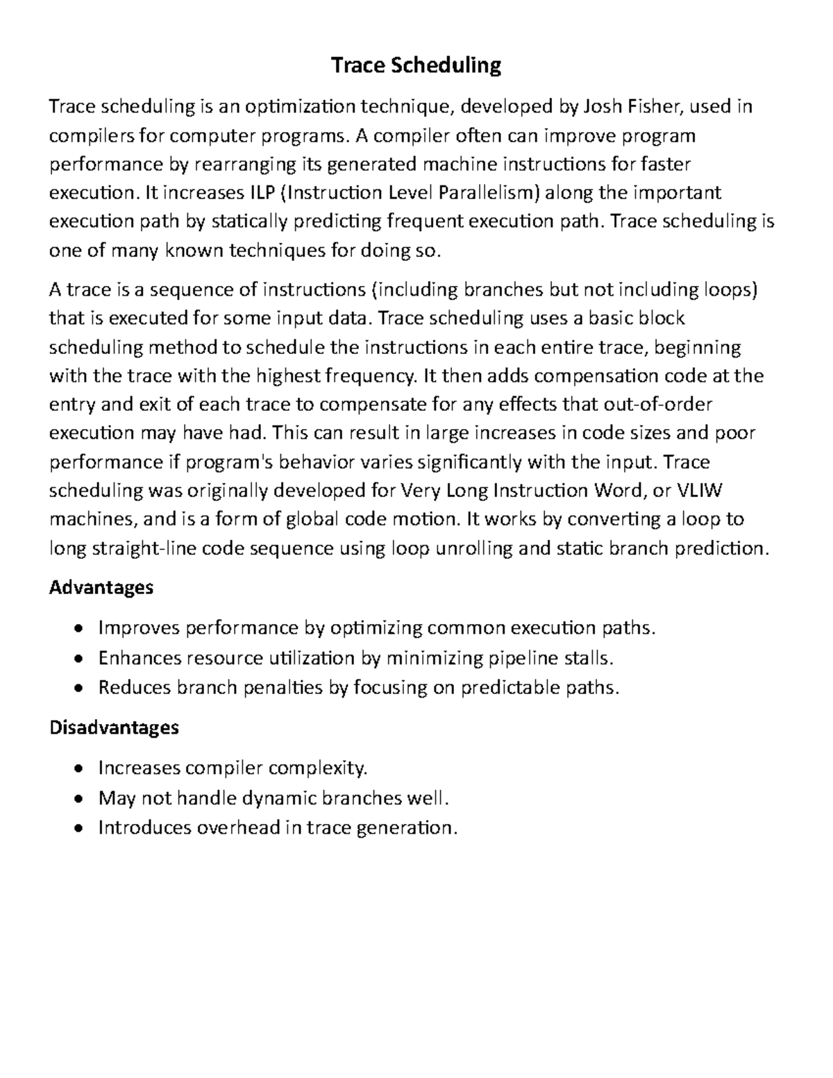 Trace Scheduling Trace Scheduling Trace Scheduling Is An Optimization Technique Developed By