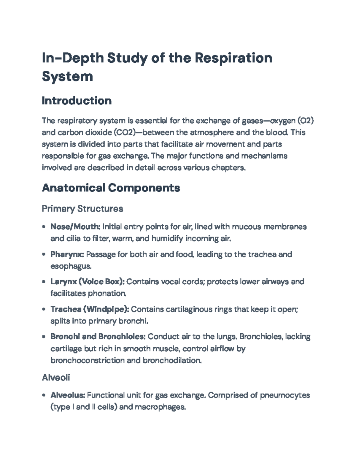 Comprehensive Overview of the Respiratory System (BIO 101 Lecture Notes ...