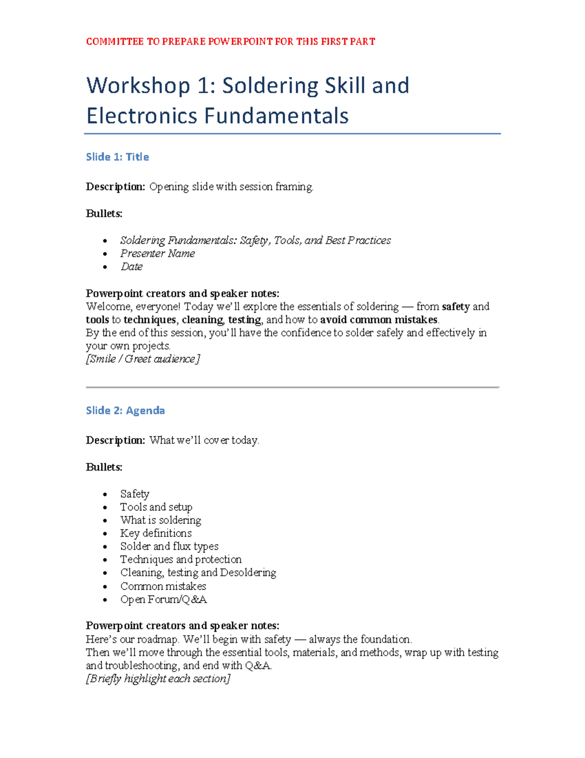 Soldering Fundamentals Workshop 1: Safety and Techniques Overview - Studocu