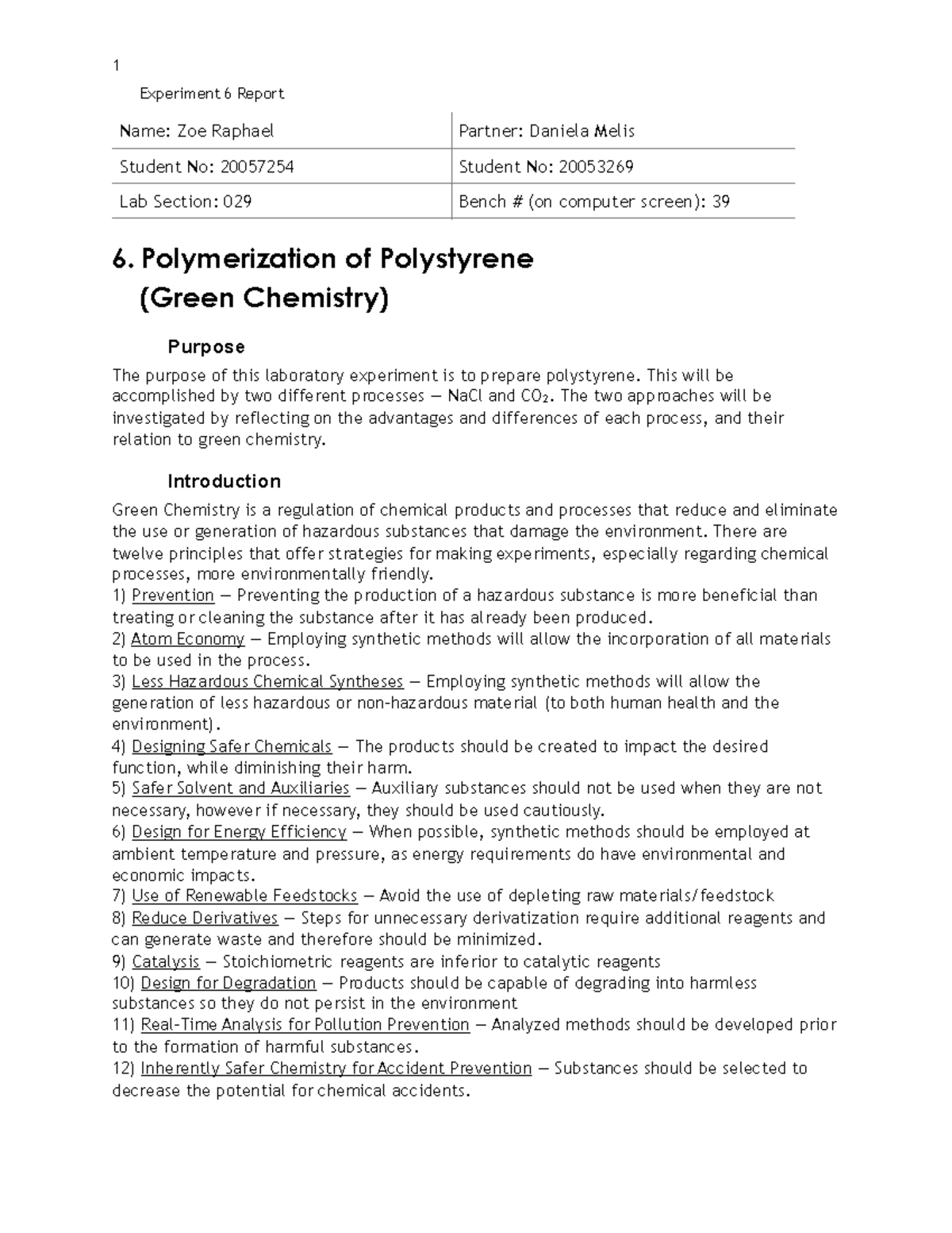 Chemistry 112 - Final Lab Report: Polymerization of Polystyrene - Studocu