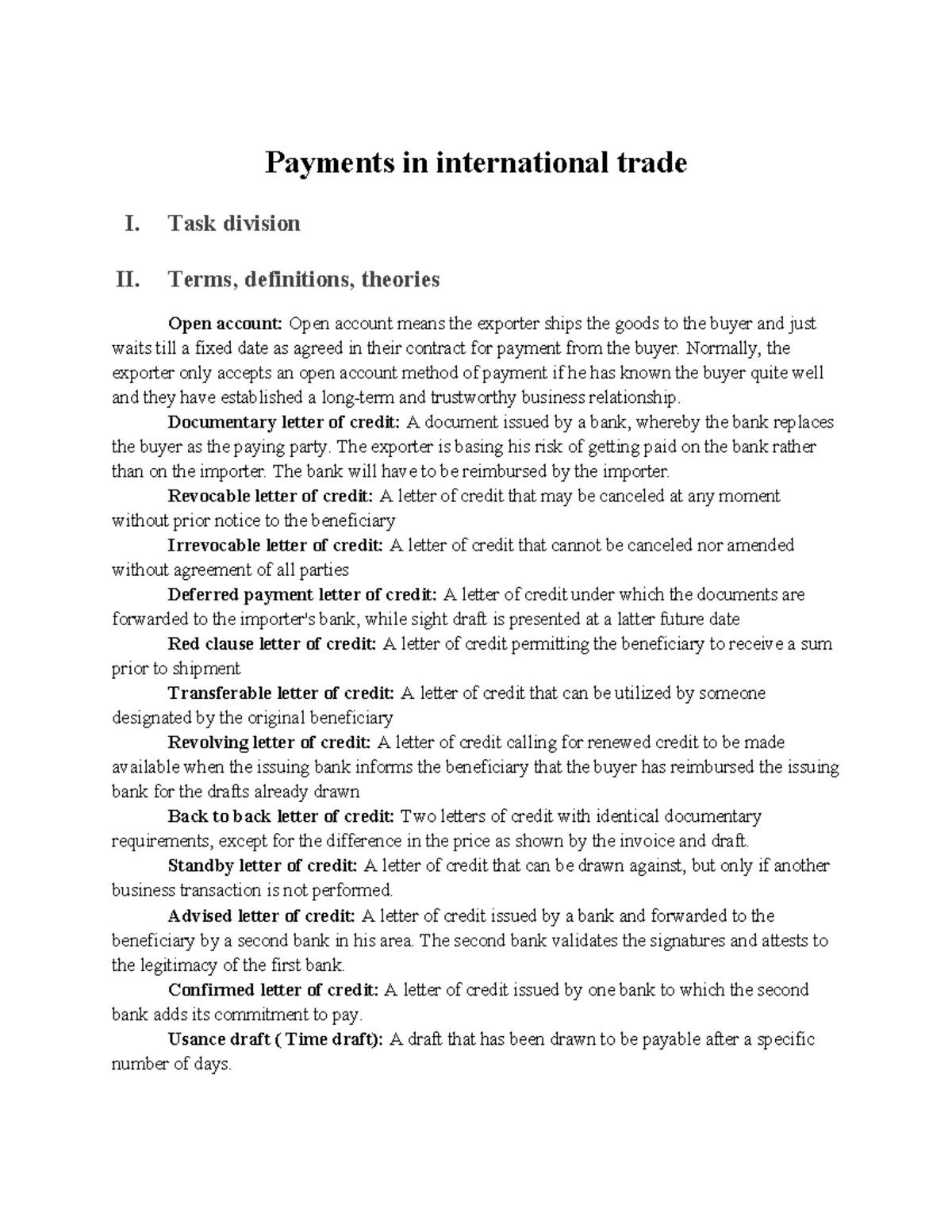 ESP 1 - Unit 4 Presentation Handout - Payments in international trade I ...