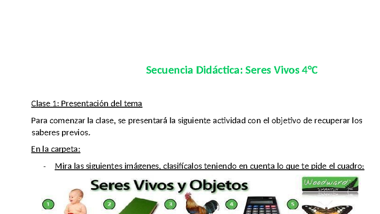 Seres Vivos - Secuencia Didáctica Clase 1: Introducción y Actividades ...