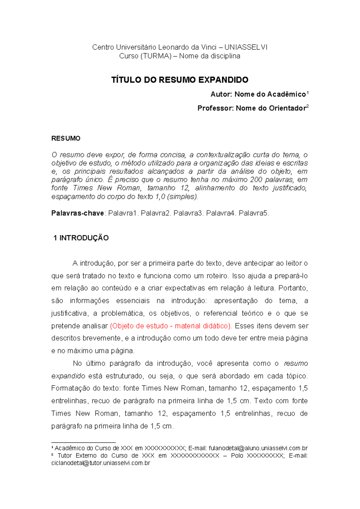Template do Resumo Expandido - Curso UNIASSELVI - Studocu