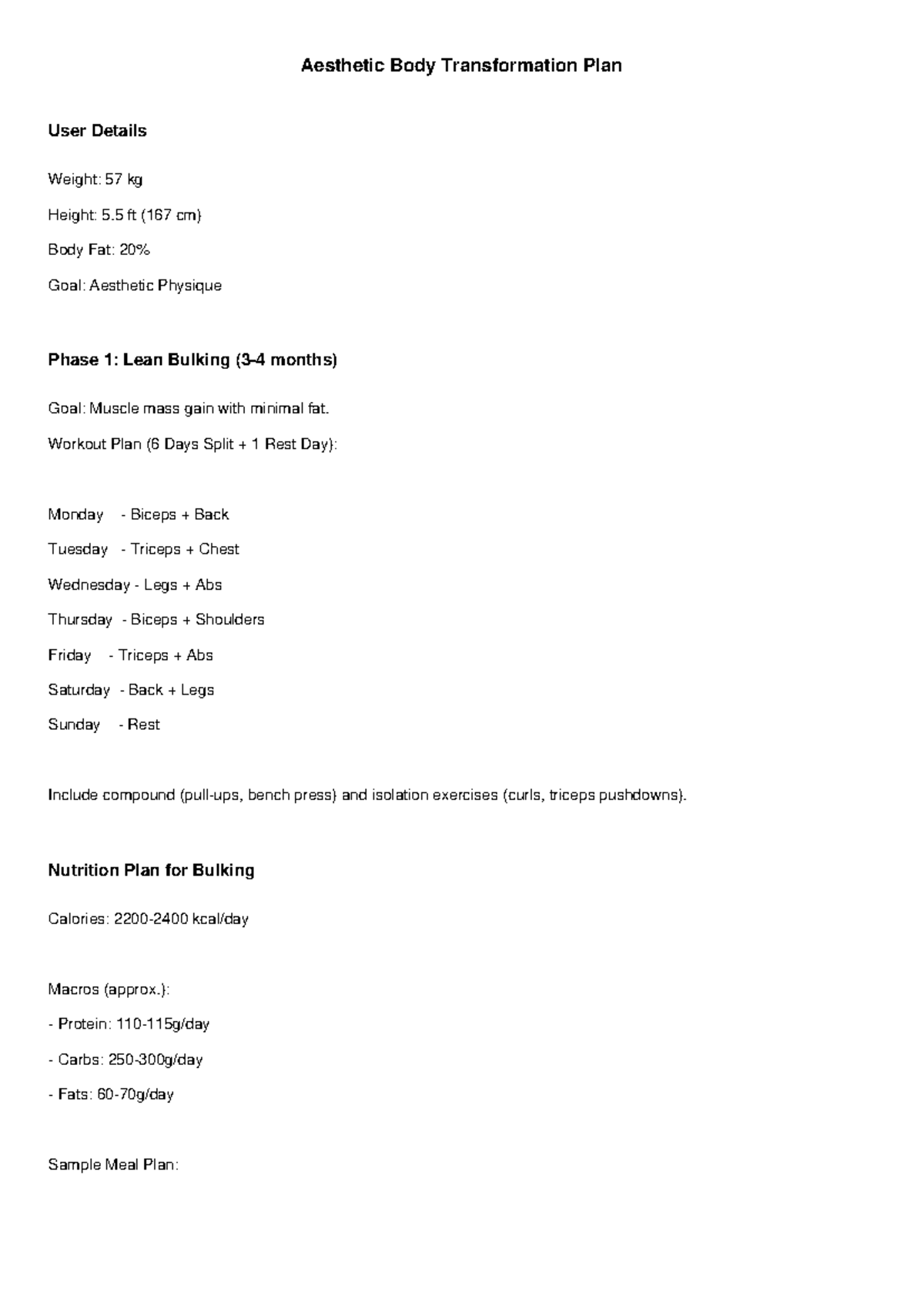 Aesthetic Body Transformation Plan: Lean Bulking Guide - Studocu
