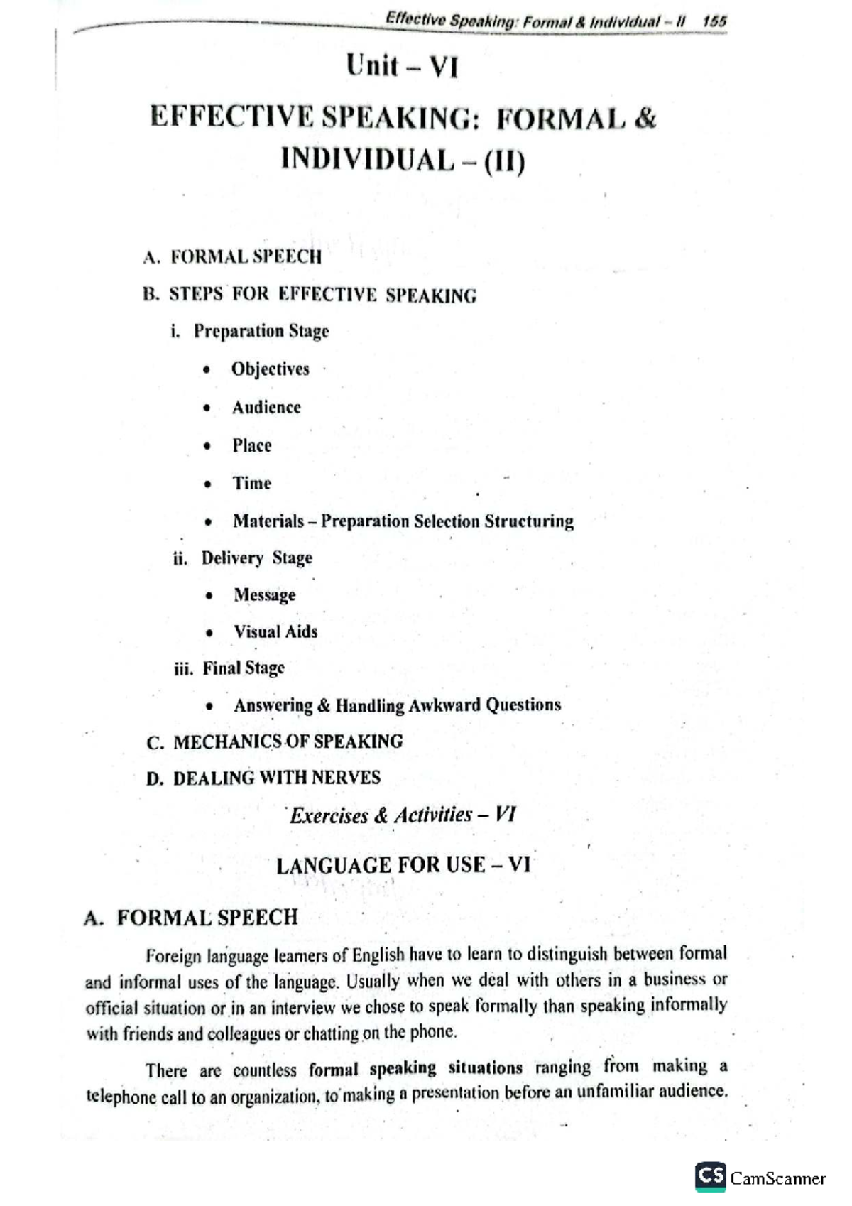 Effective Speaking: Formal Individual (Unit VI) Guide - Studocu