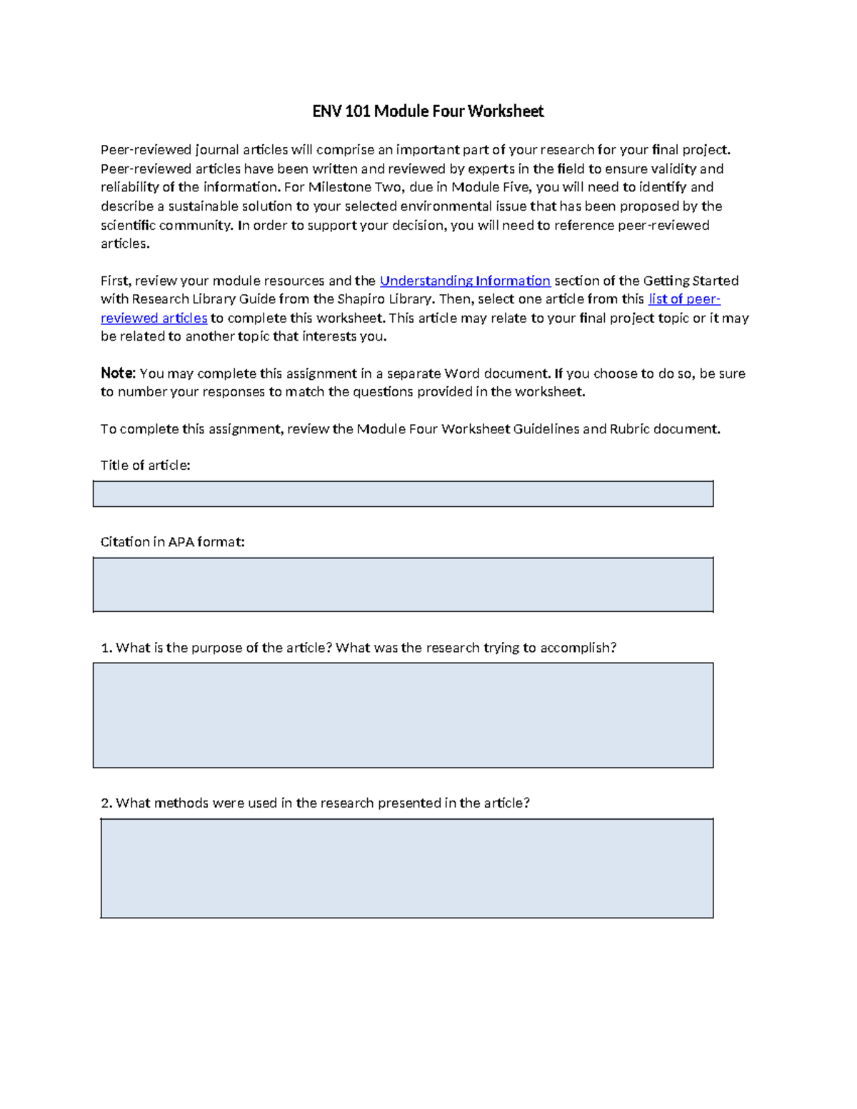 ENV 101 Module Four Worksheet: Research Article Analysis - Studocu