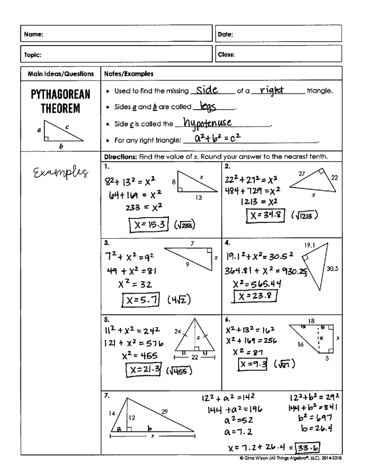 Geometry 8.1 Study Notes: Pythagorean Theorem Applications - Studocu