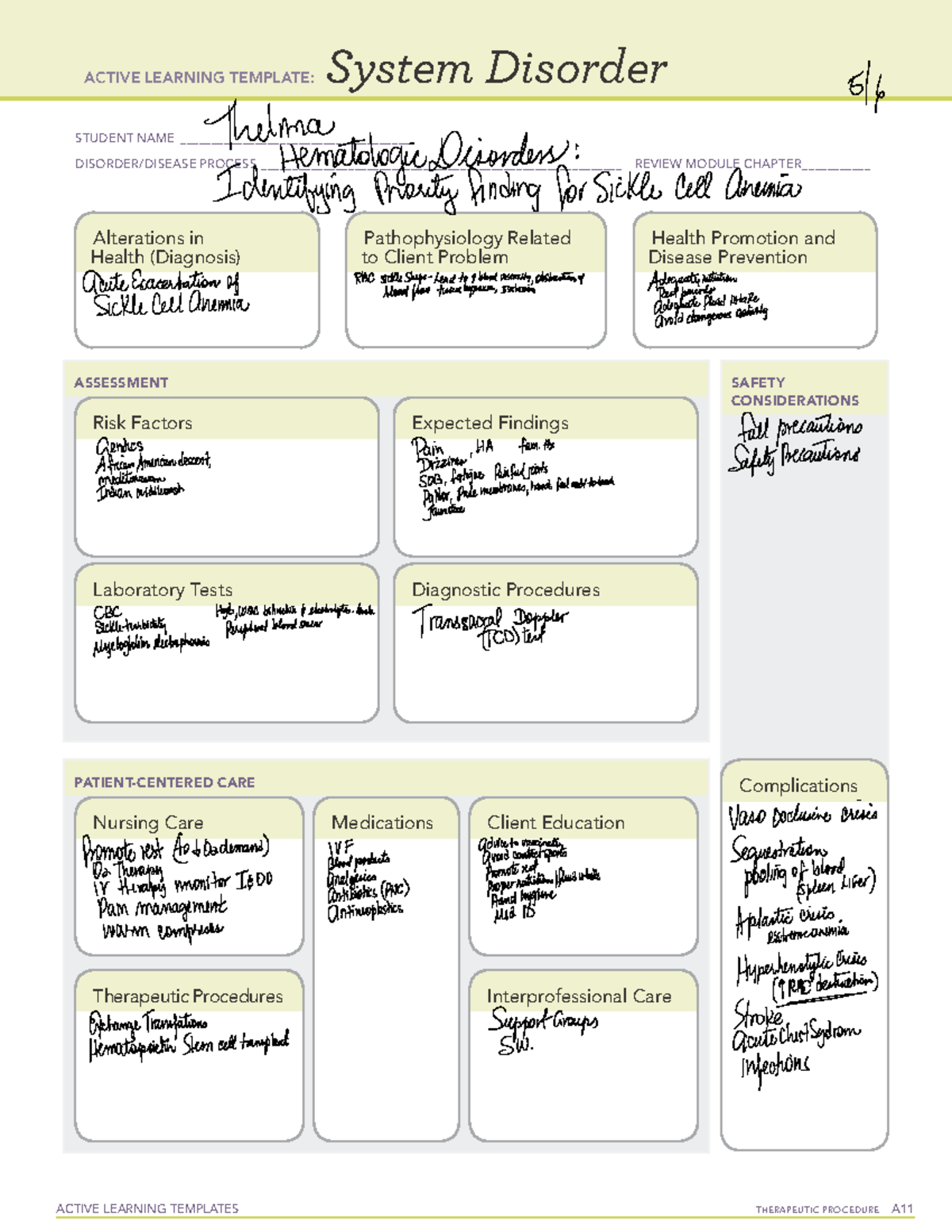 ACTIVE LEARNING TEMPLATE: Sickle Cell Anemia (System Disorder) - Studocu