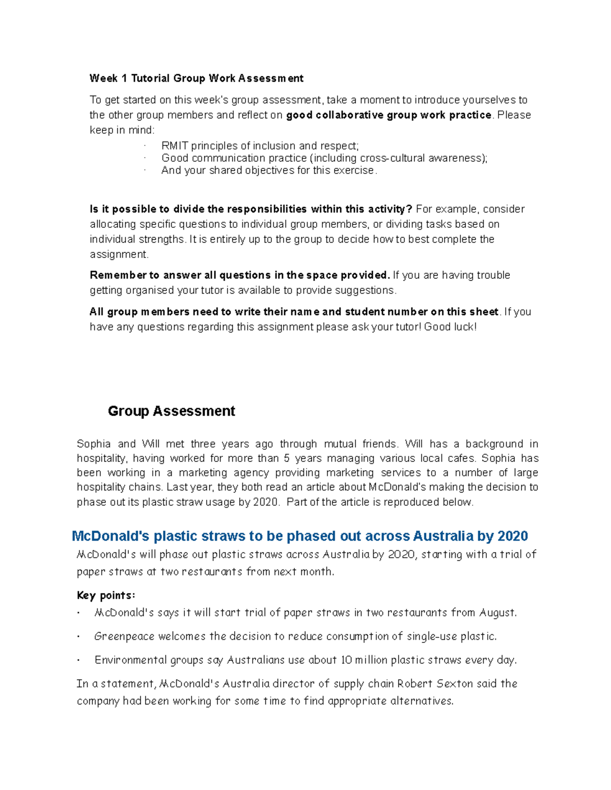 Group 2 - notes - Week 1 Tutorial Group Work Assessment To get started ...