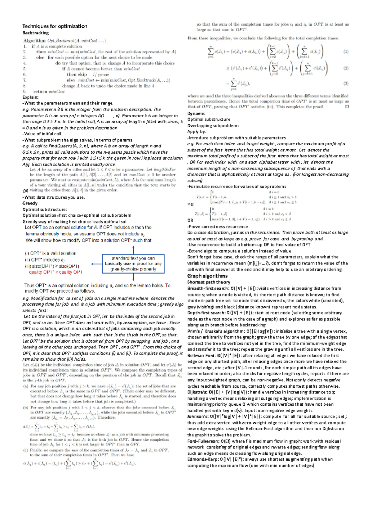 Algorithms and Techniques Cheat Sheet for CS101 Optimization - Studeersnel