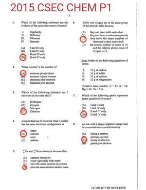 CSEC Chemistry Paper 2 May 2024 Solutions and Explanations - Studocu
