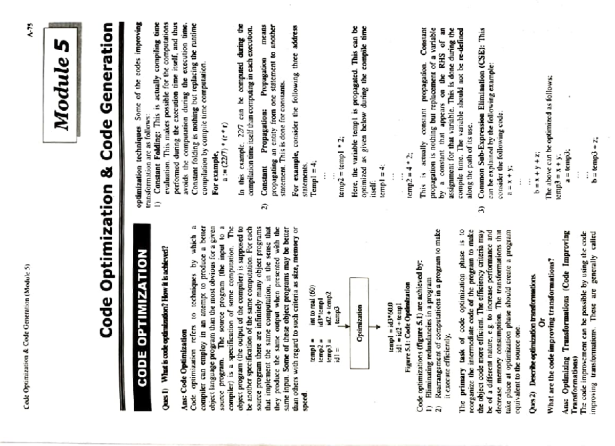 Mod 5 - Compiler design module Five - COlk Opt imillll ion & C odt Gc n