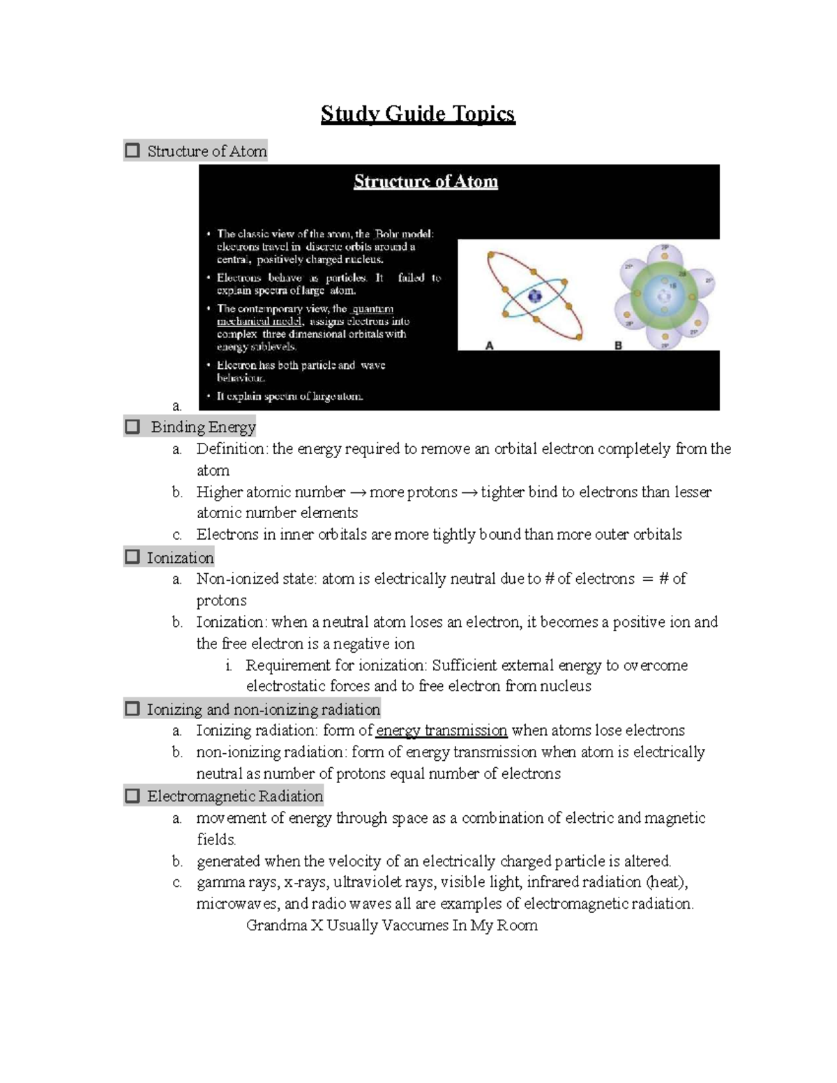 Radiology Study Guide: Structure of Atom & Ionization Concepts - Studocu