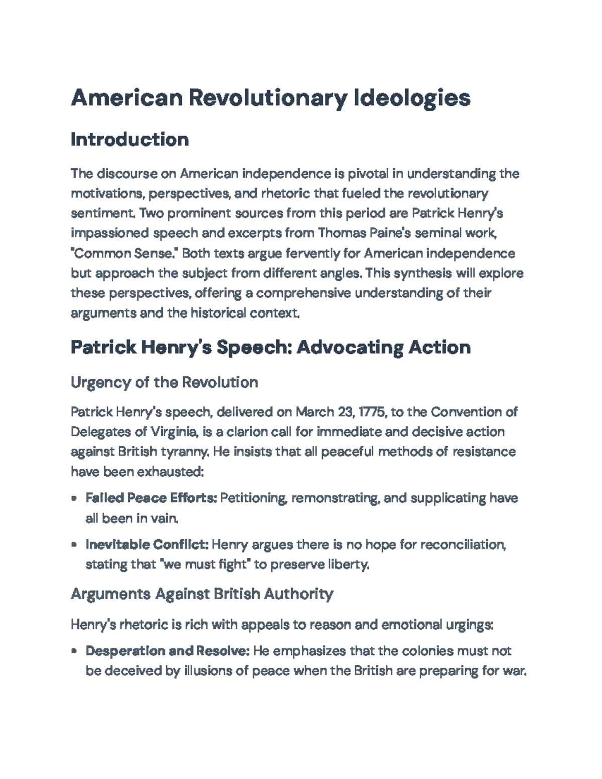 Comparative Analysis of Patrick Henry and Thomas Paine on Independence ...