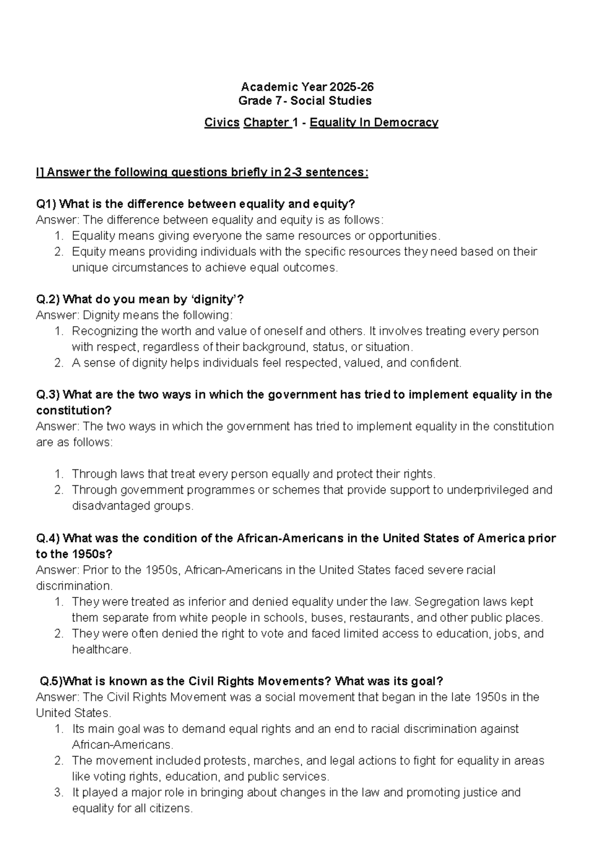CIVICS 101: Chapter 1 - Equality in Democracy Overview (AY 2025-26 ...