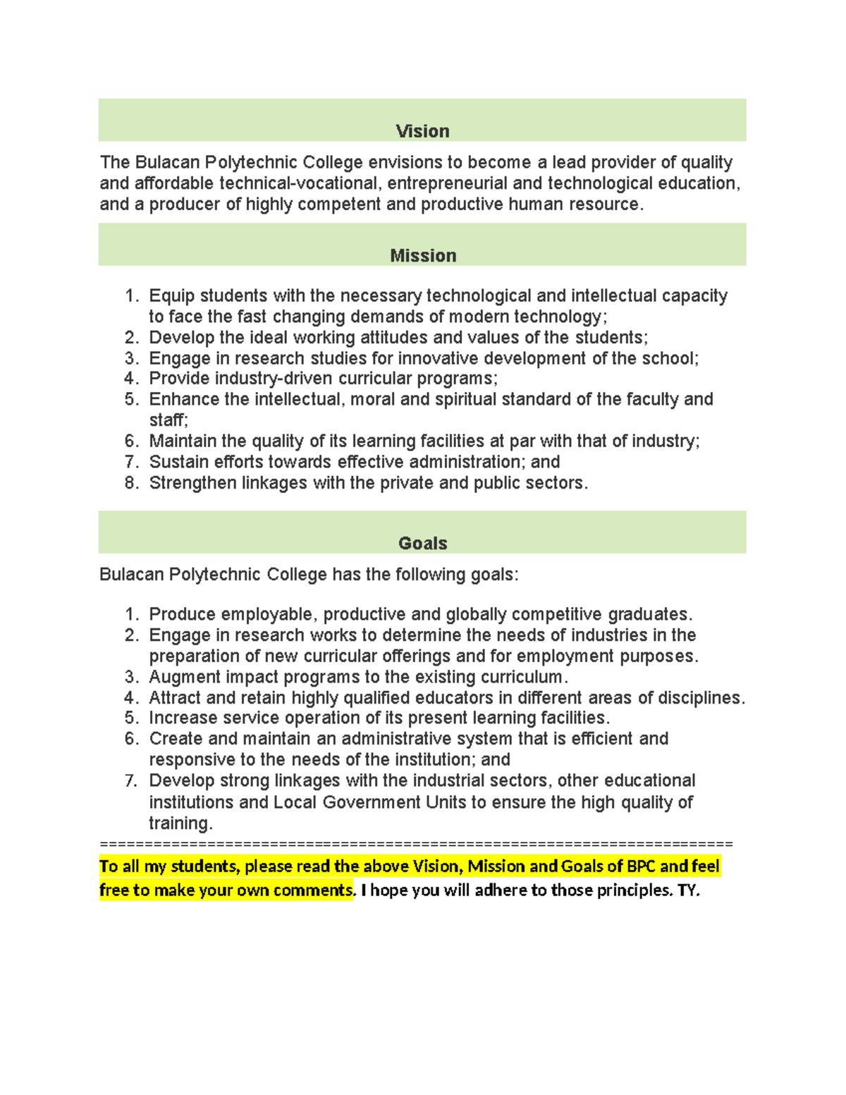 BPC-VMGO: Vision, Mission, and Goals of Bulacan Polytechnic College ...