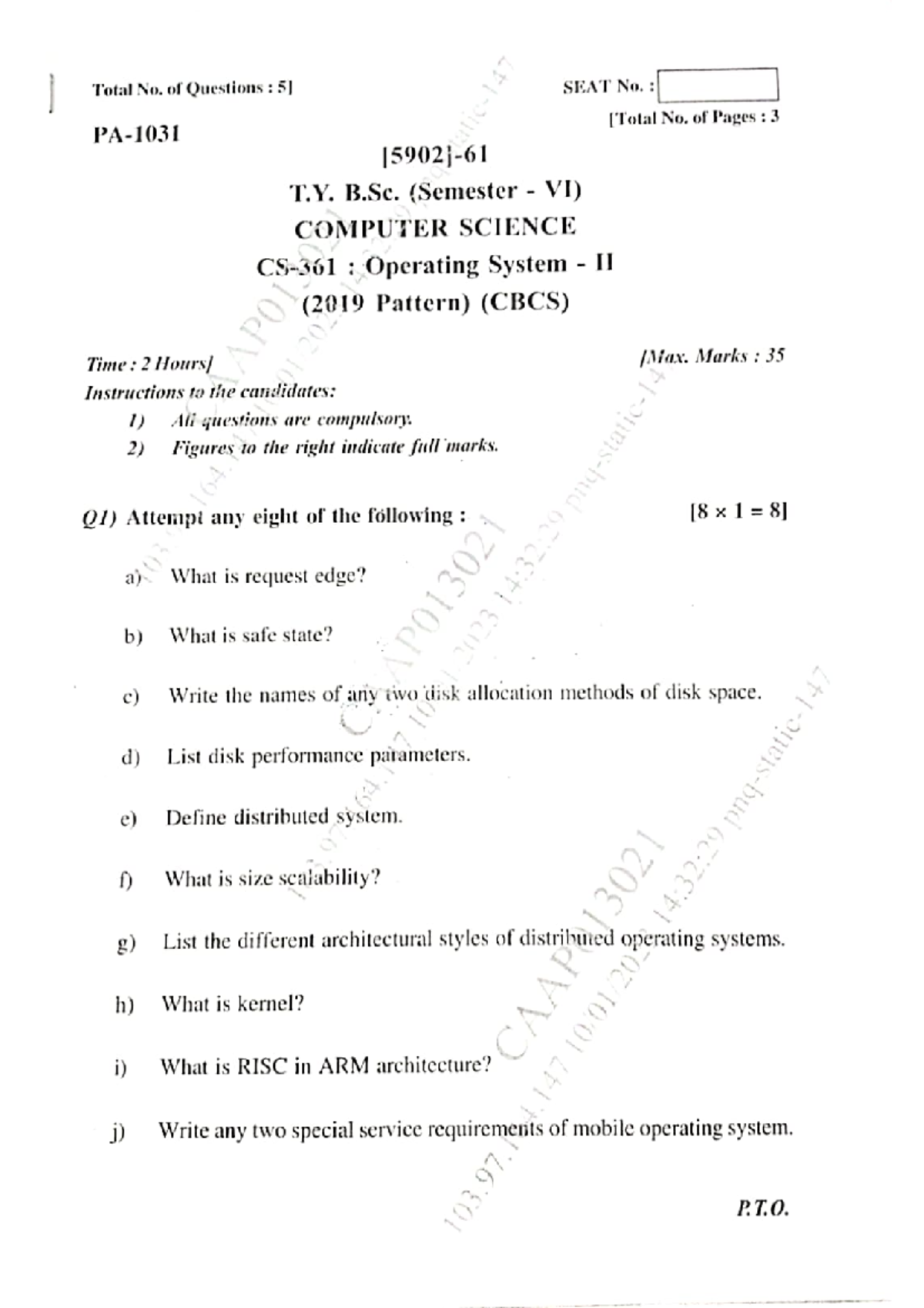 T.Y. B.Sc. (Semester VI) Computer Science Exam Questions Compilation (2019 - Studocu