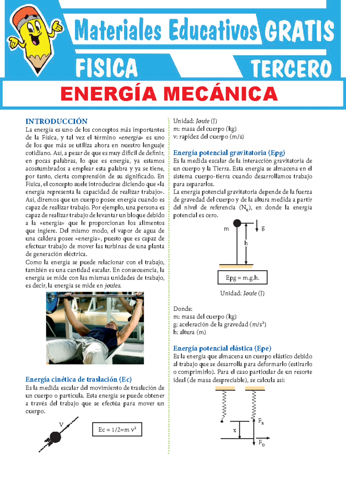 Hojas De Trabajo De Energía Cinética Y Potencial Para Sexto Grado