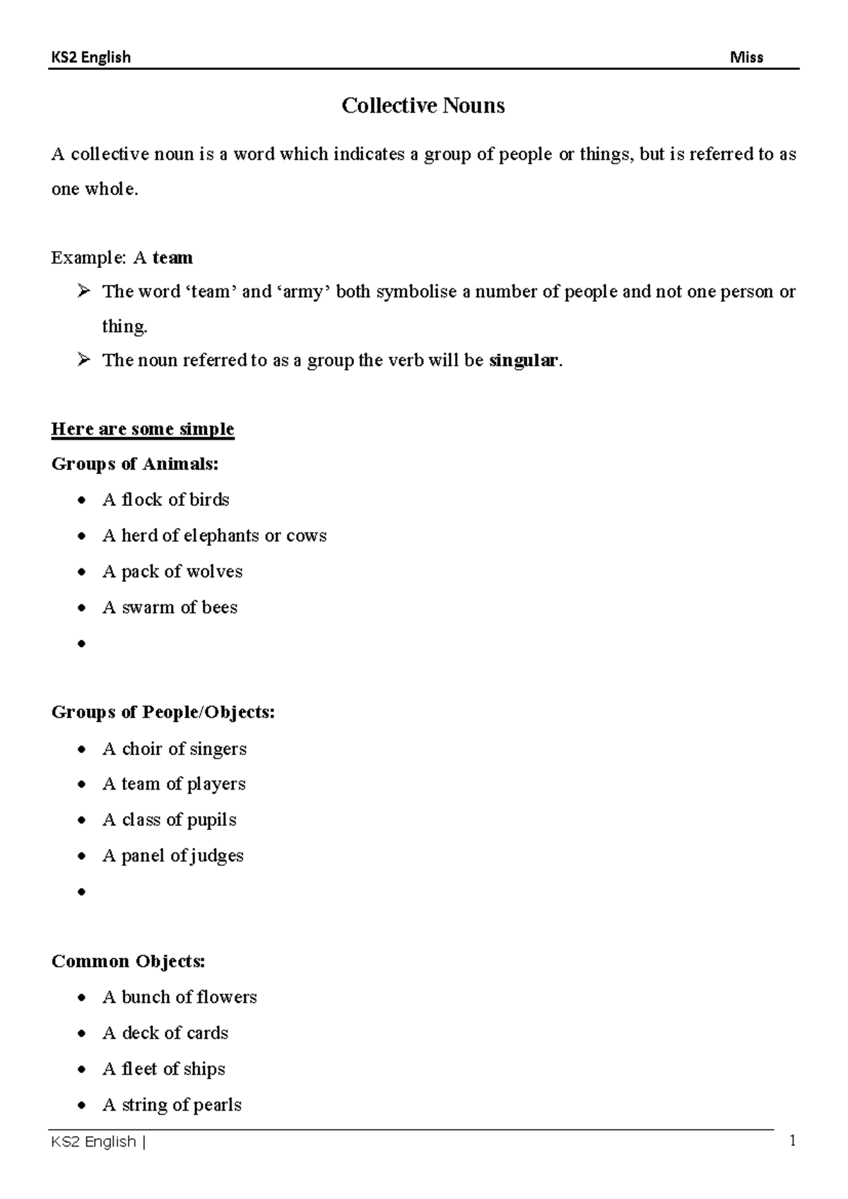 KS2 English Collective Nouns: Understanding Groups and Usage - Studocu