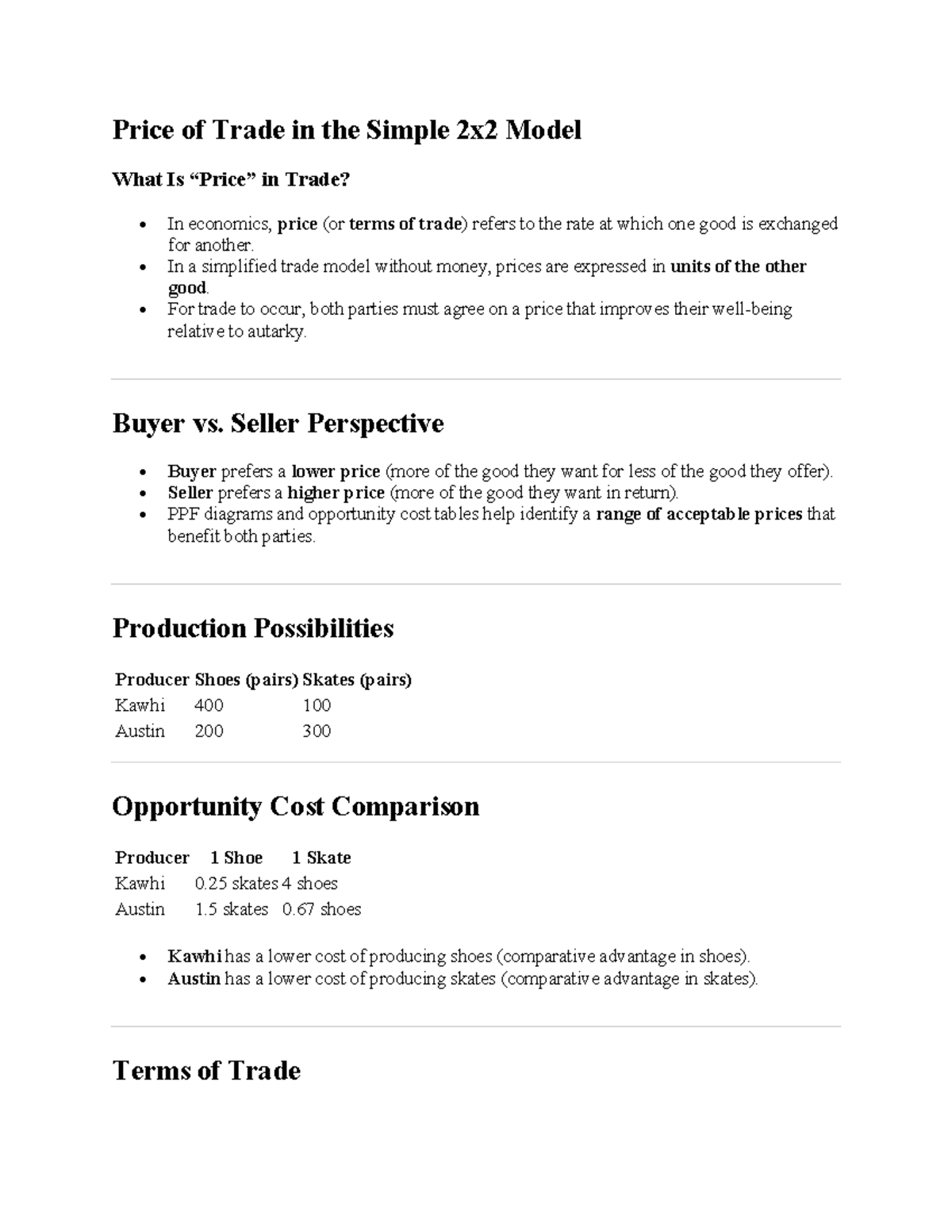 Lecture 2: Price of Trade in the Simple 2x2 Model - Studocu