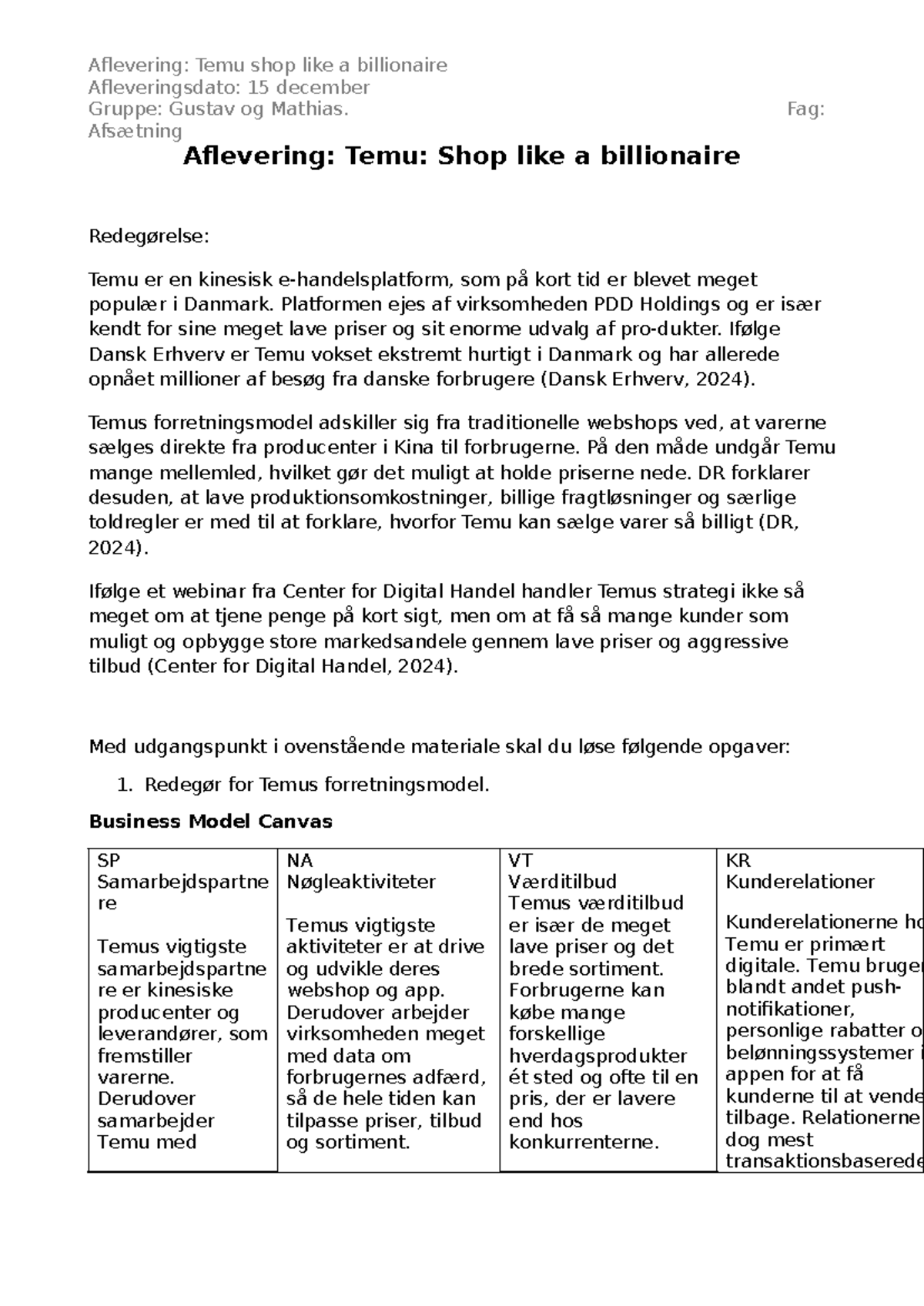 Aflevering: Temu - Forretningsmodel og Analyse (Afsætning) - Studocu