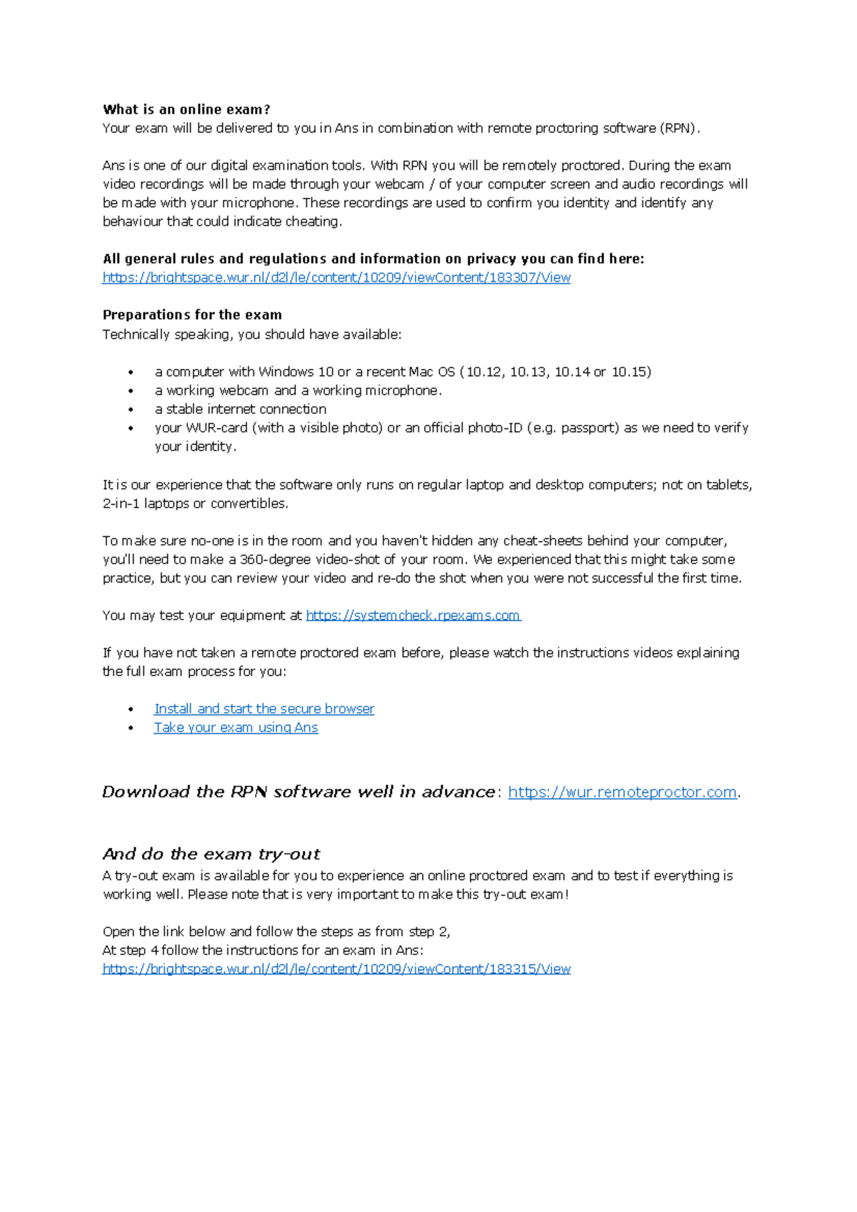 Ans RPN Tryout Exam: Guidelines and Technical Preparations - Studeersnel