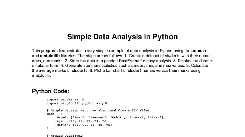 Data Analysis Basics in Python: Using Pandas & Matplotlib - Studocu