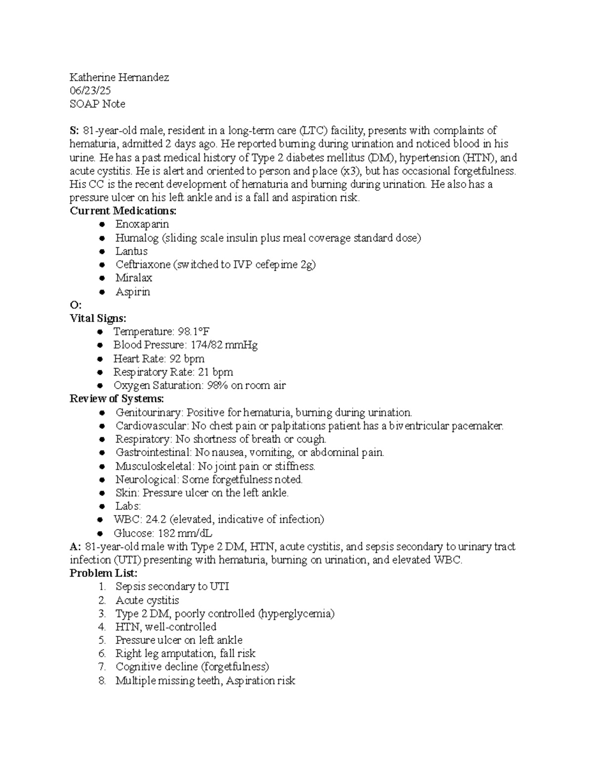 NRSG 3421 SOAP Note: Male Patient with Hematuria & UTI - Studocu
